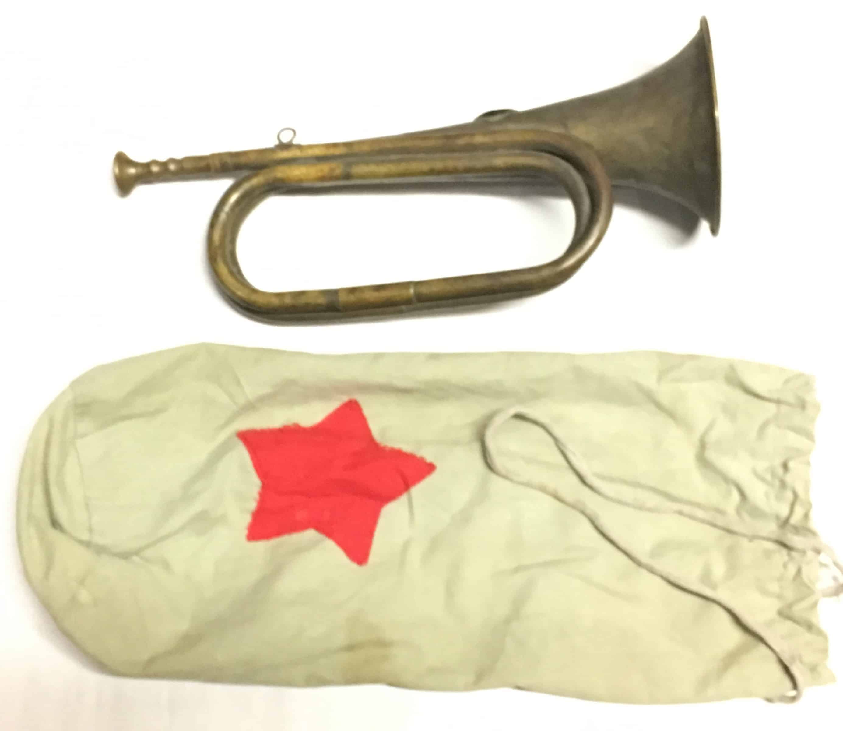 Chinese Korean War Bugle with Carry Bag - Enemy Militaria