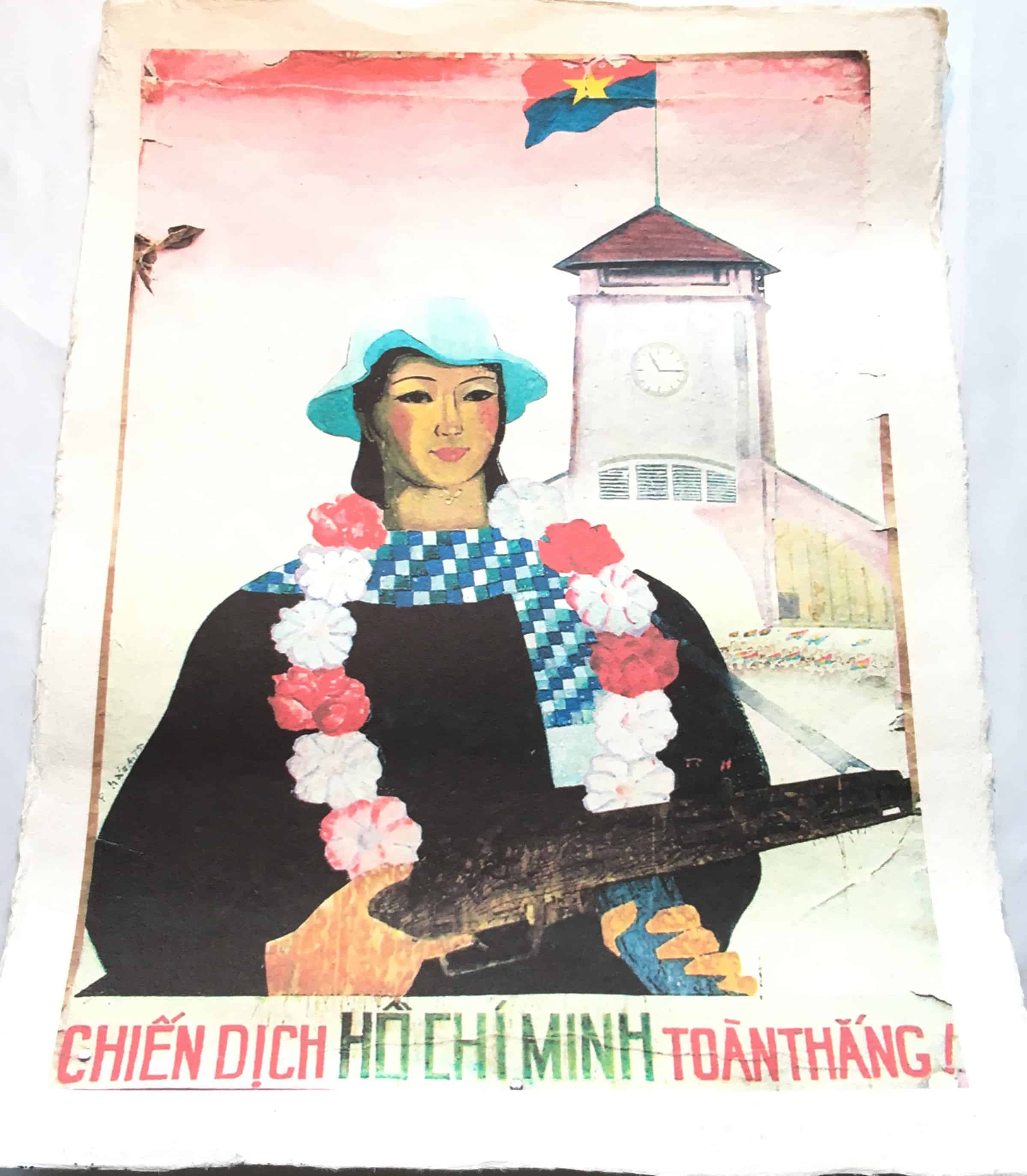 North Vietnamese Propaganda Poster NLF Female Soldier - Enemy Militaria