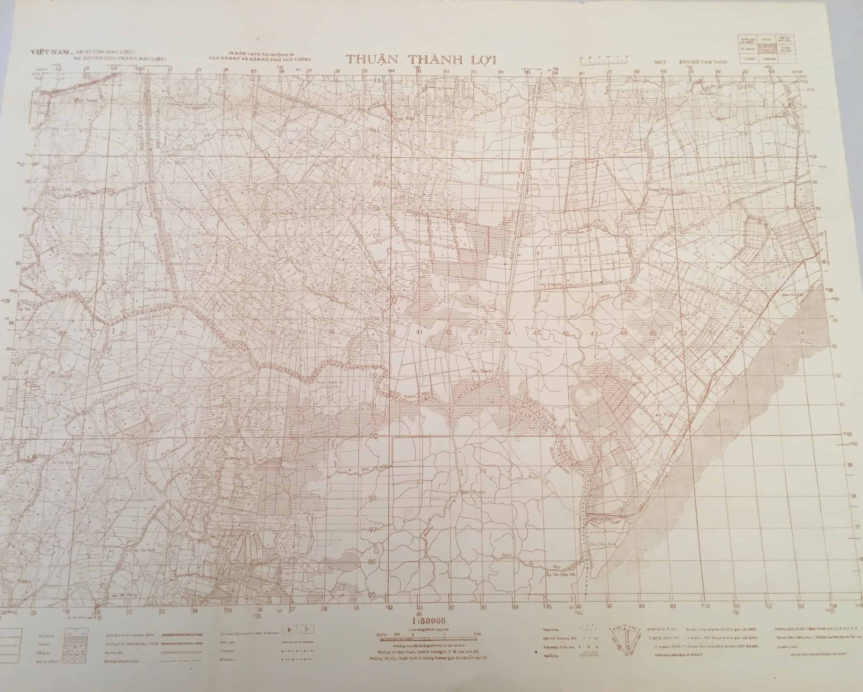 North Vietnamese Army Topographic Grid Map SECRET 1:50,000 THUAN THANH ...