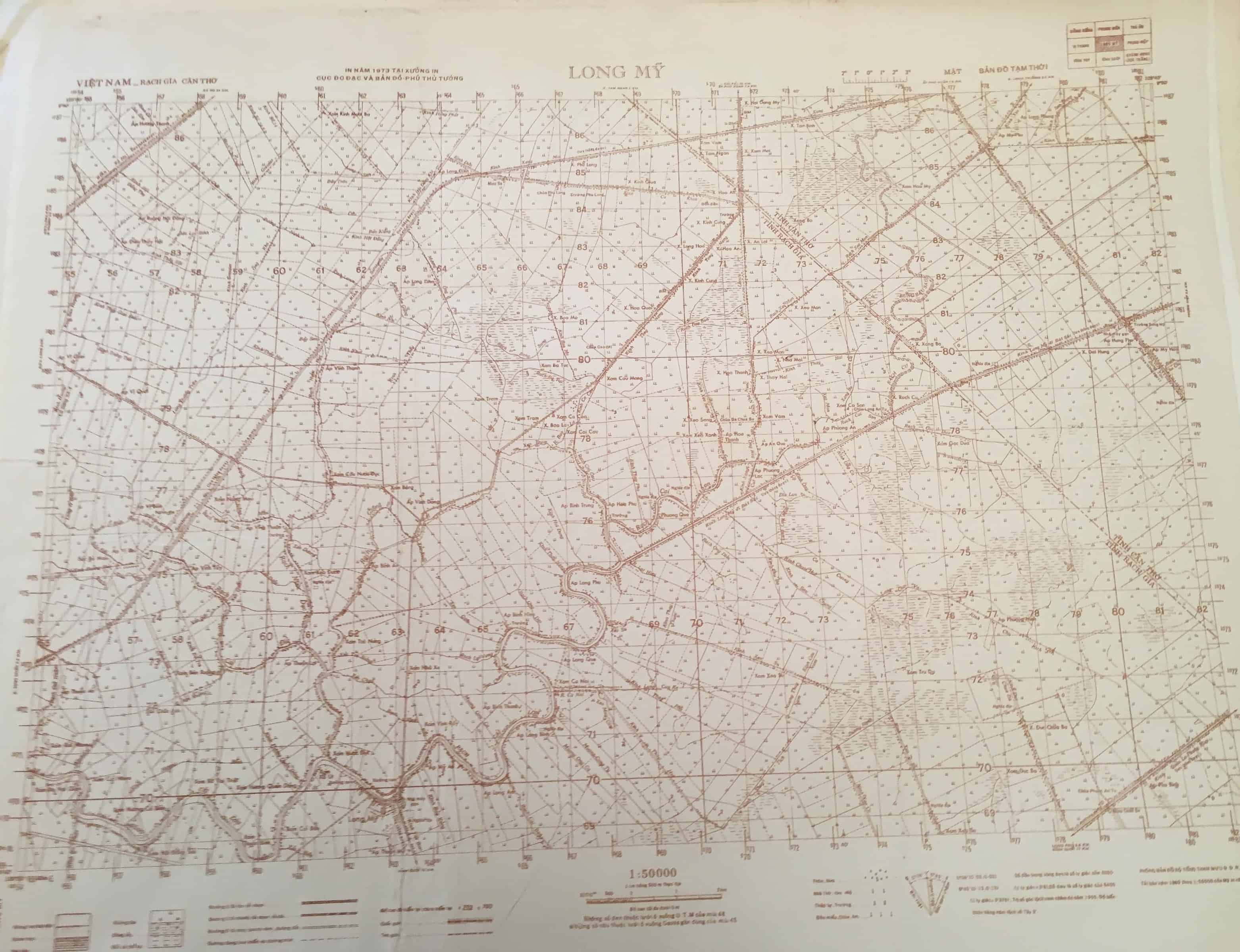 North Vietnamese Army Topographic Grid Map SECRET 1:50,000 LONG MY ...
