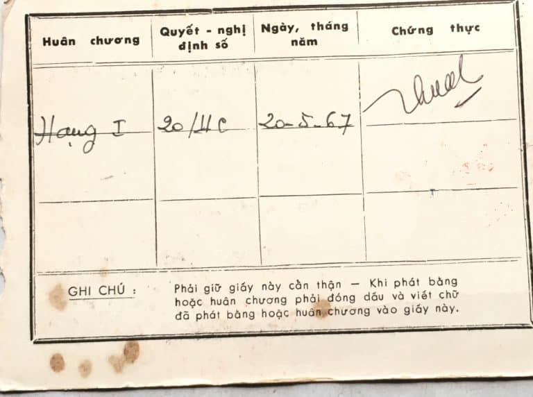 Viet Cong Award Card 1967 - Enemy Militaria