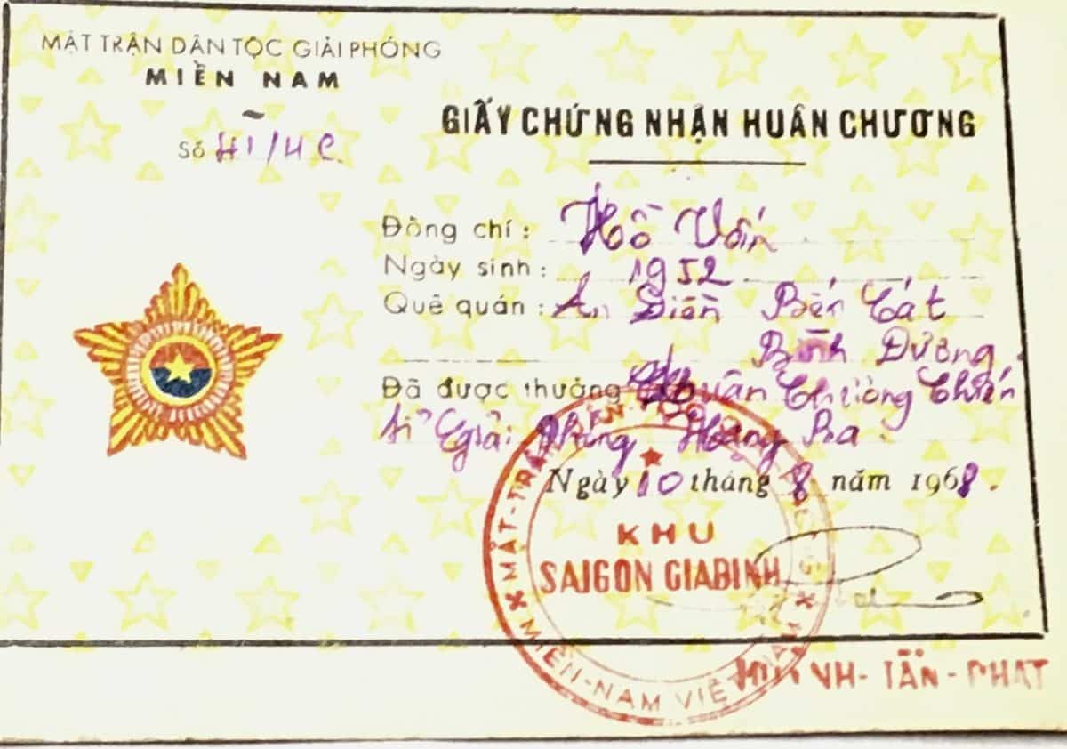 Viet Cong Award Card 1968 - Enemy Militaria