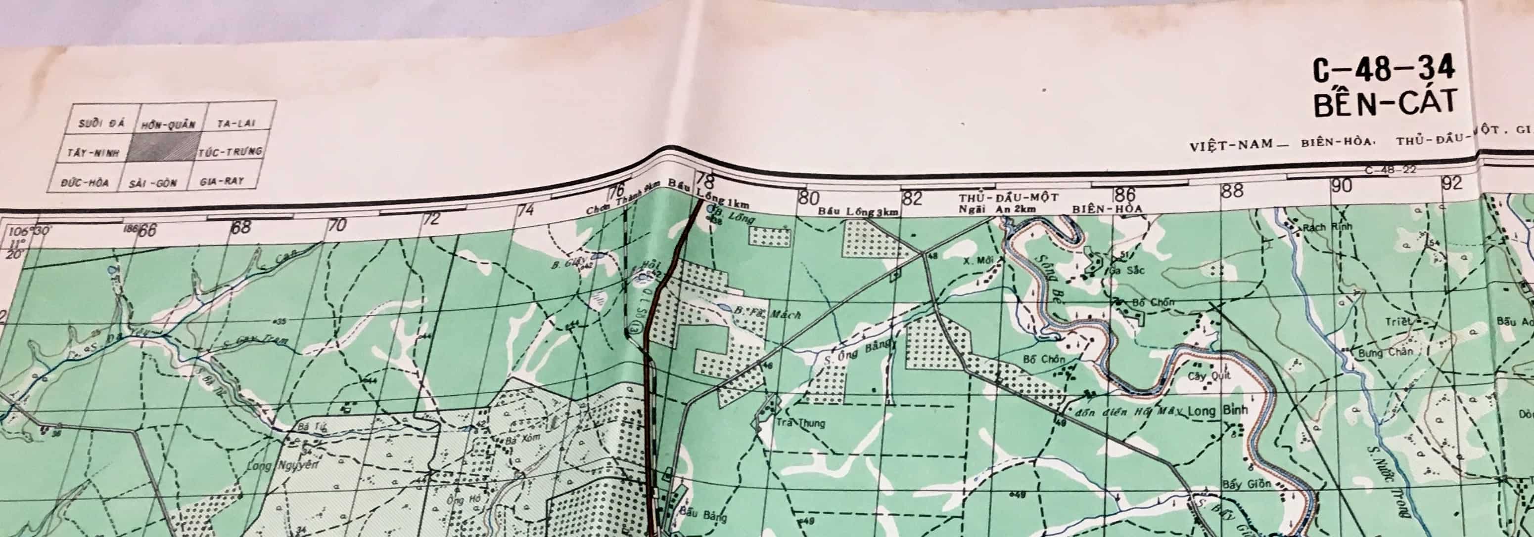 North Vietnamese Army Topographic Grid Map SECRET 1:100,000 BEN CAT ...