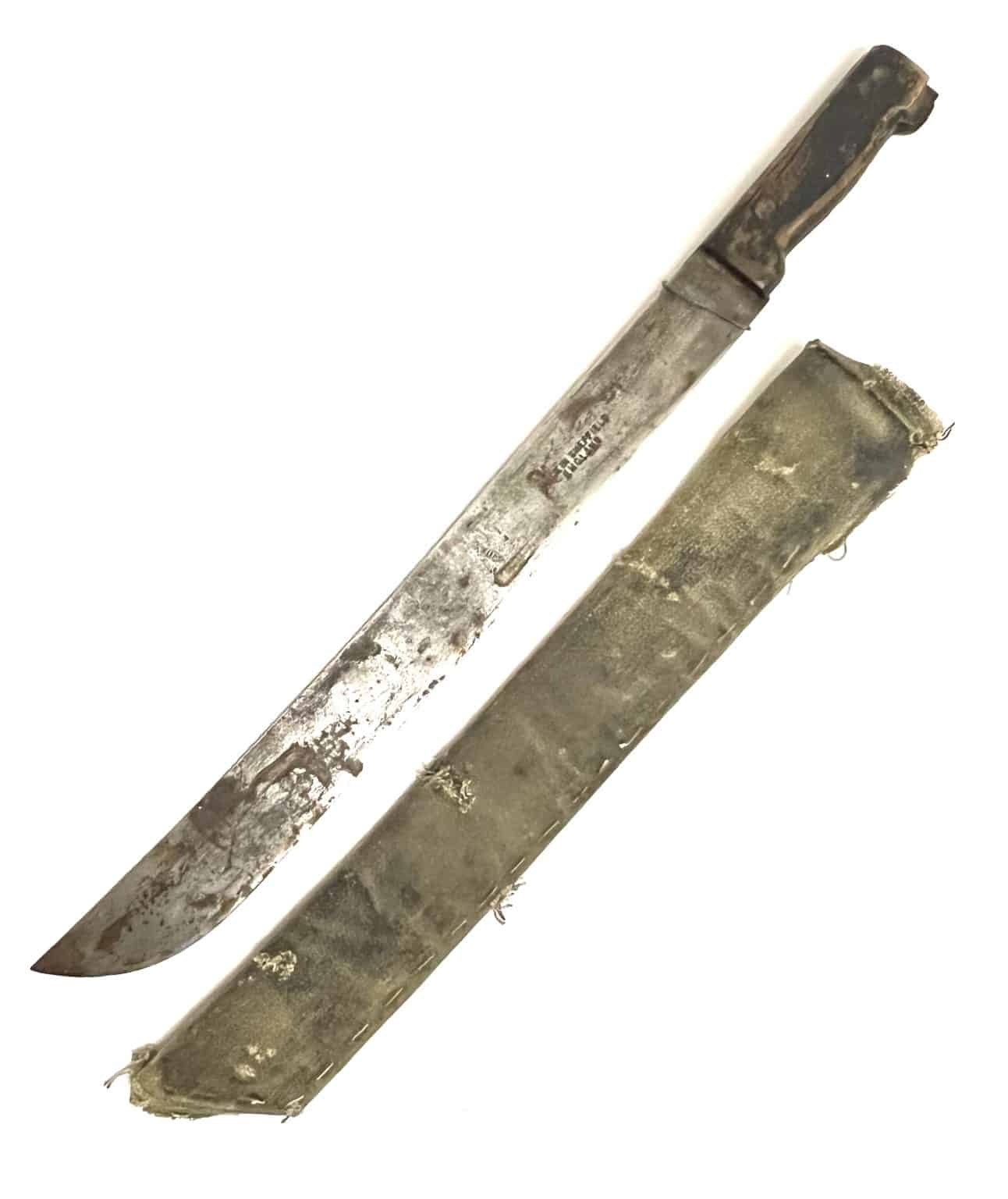 Viet Cong Machete named with Jungle made Scabbard - Enemy Militaria