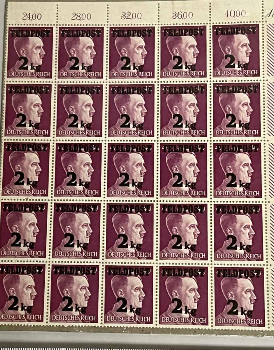 German WW2 2kg Feldpost Stamps - Block of 25 - Enemy Militaria