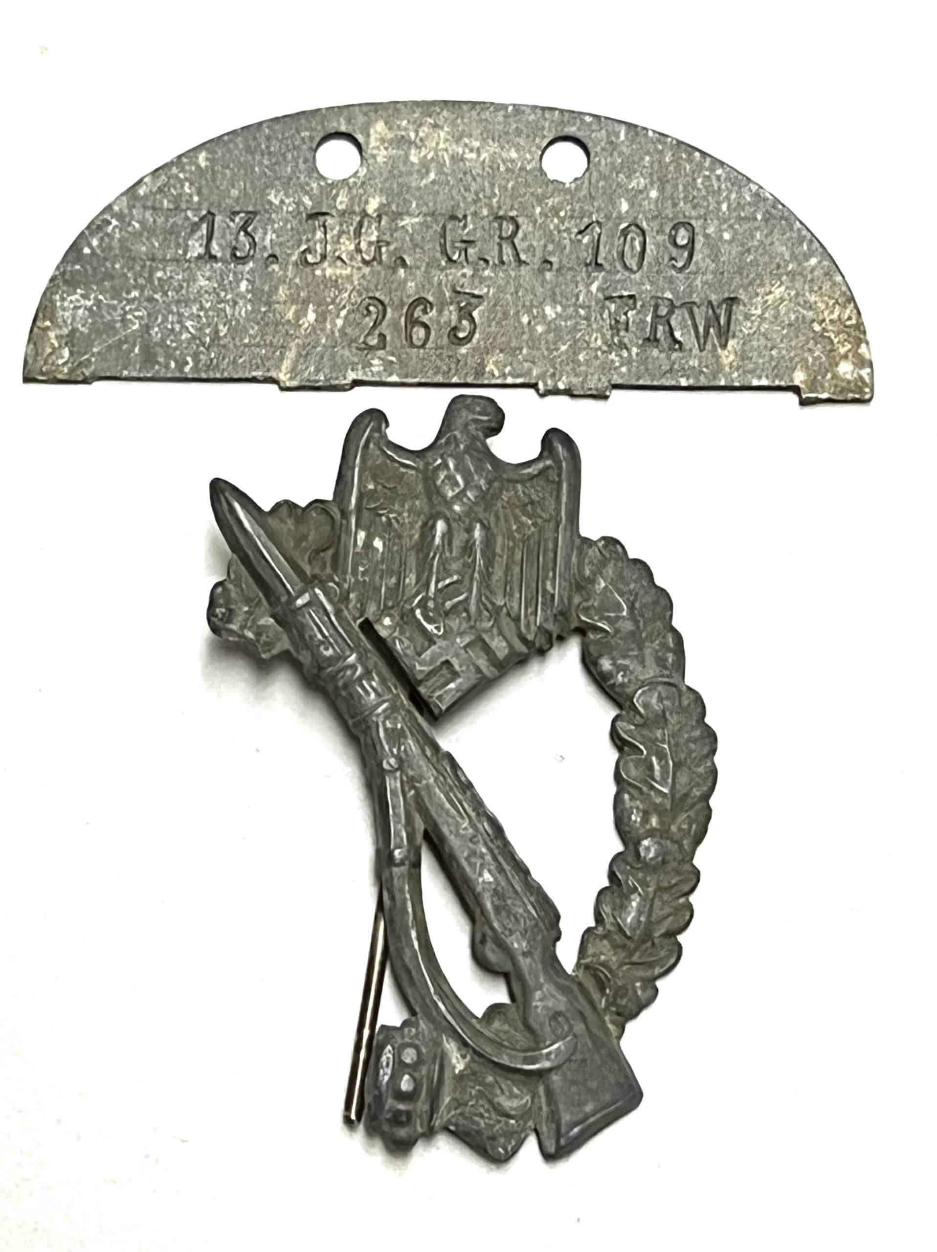 WW2 German Dog Tag and Infantry Assault Badge from KIA - Enemy Militaria