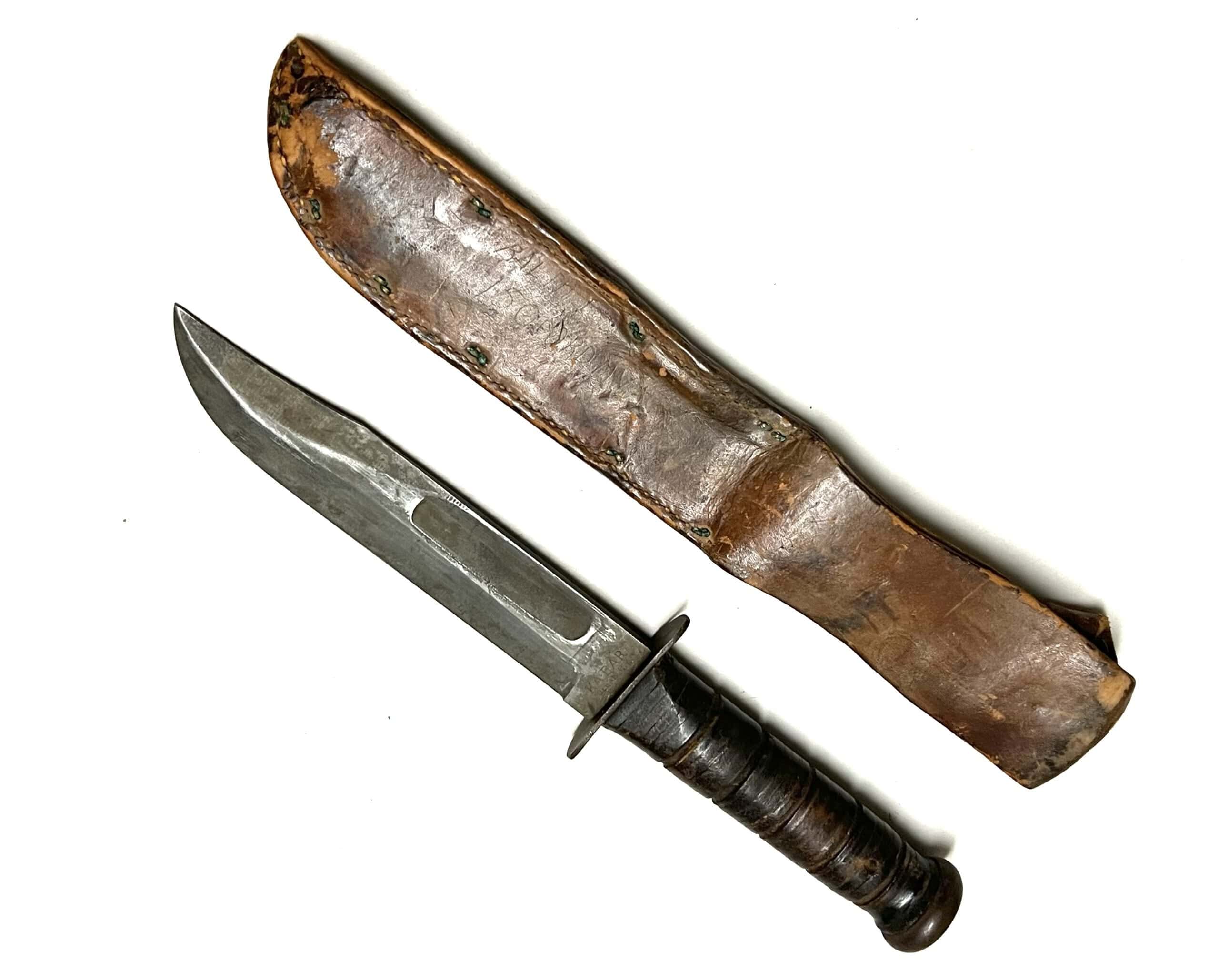 WW2 USMC KABAR Fighting Knife Round Peen with BOYT 43 USMC Scabbard ...