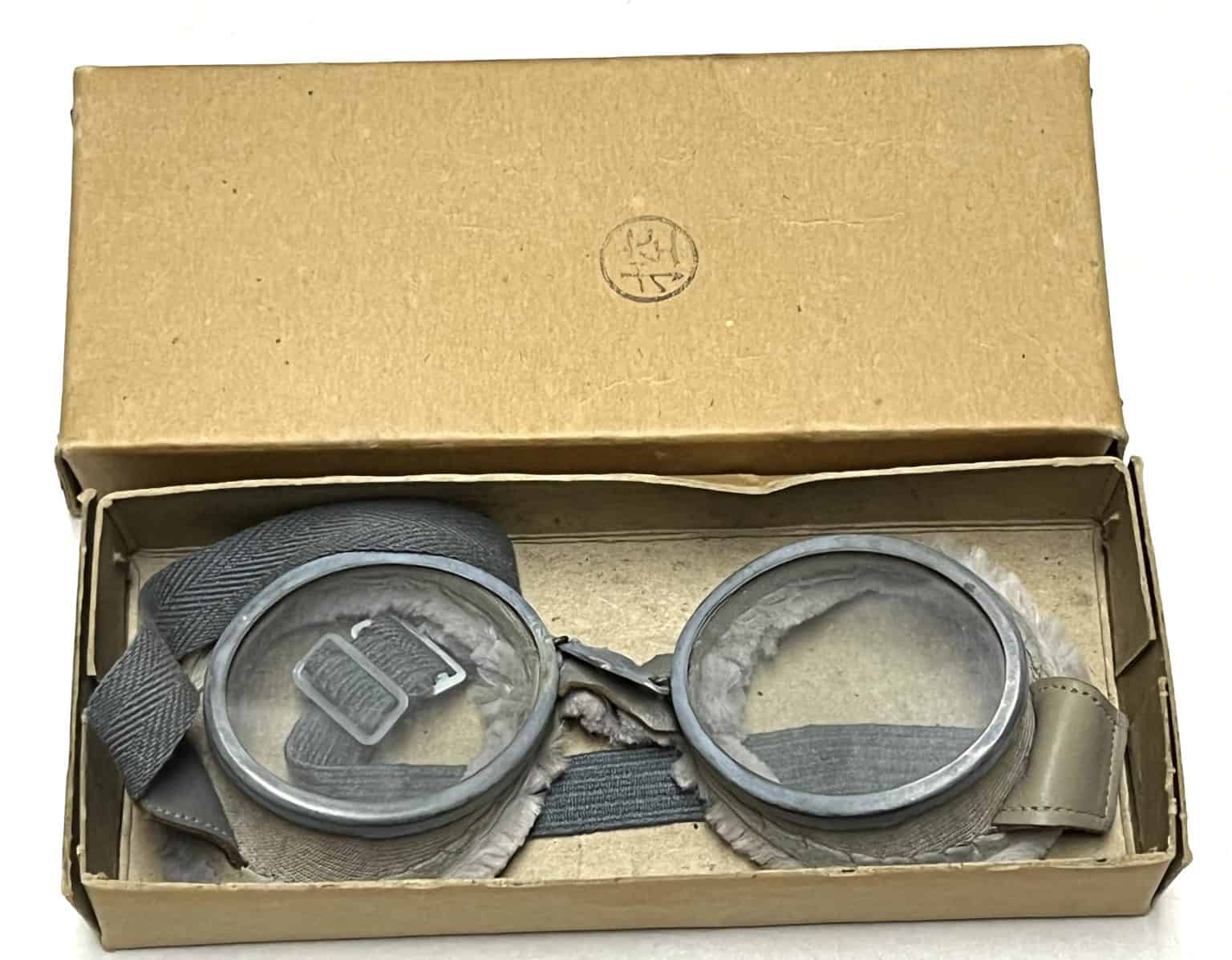 British WW2 Dispatch Rider & Driver Goggles in Marked Box - Enemy Militaria