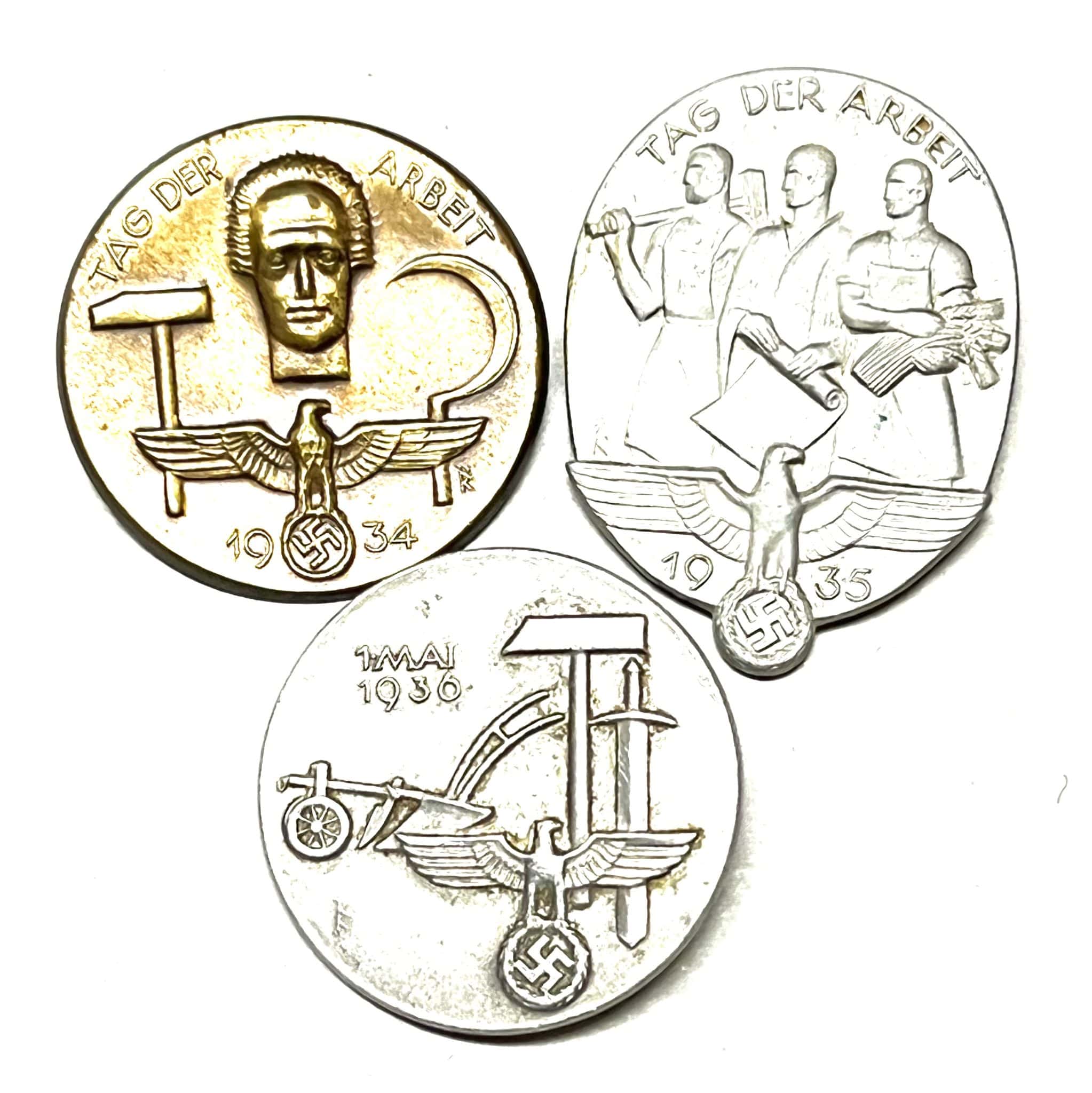 WW2 German NSDAP Tinnies 1934 Brass plus 1935 and 1936 - Enemy Militaria