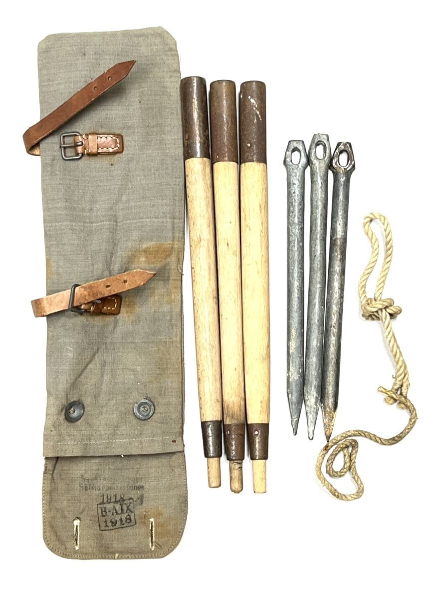 WW1 German Zeltbahn Shelter Half Poles, Pins, Rope & 1918 Carrying Bag ...