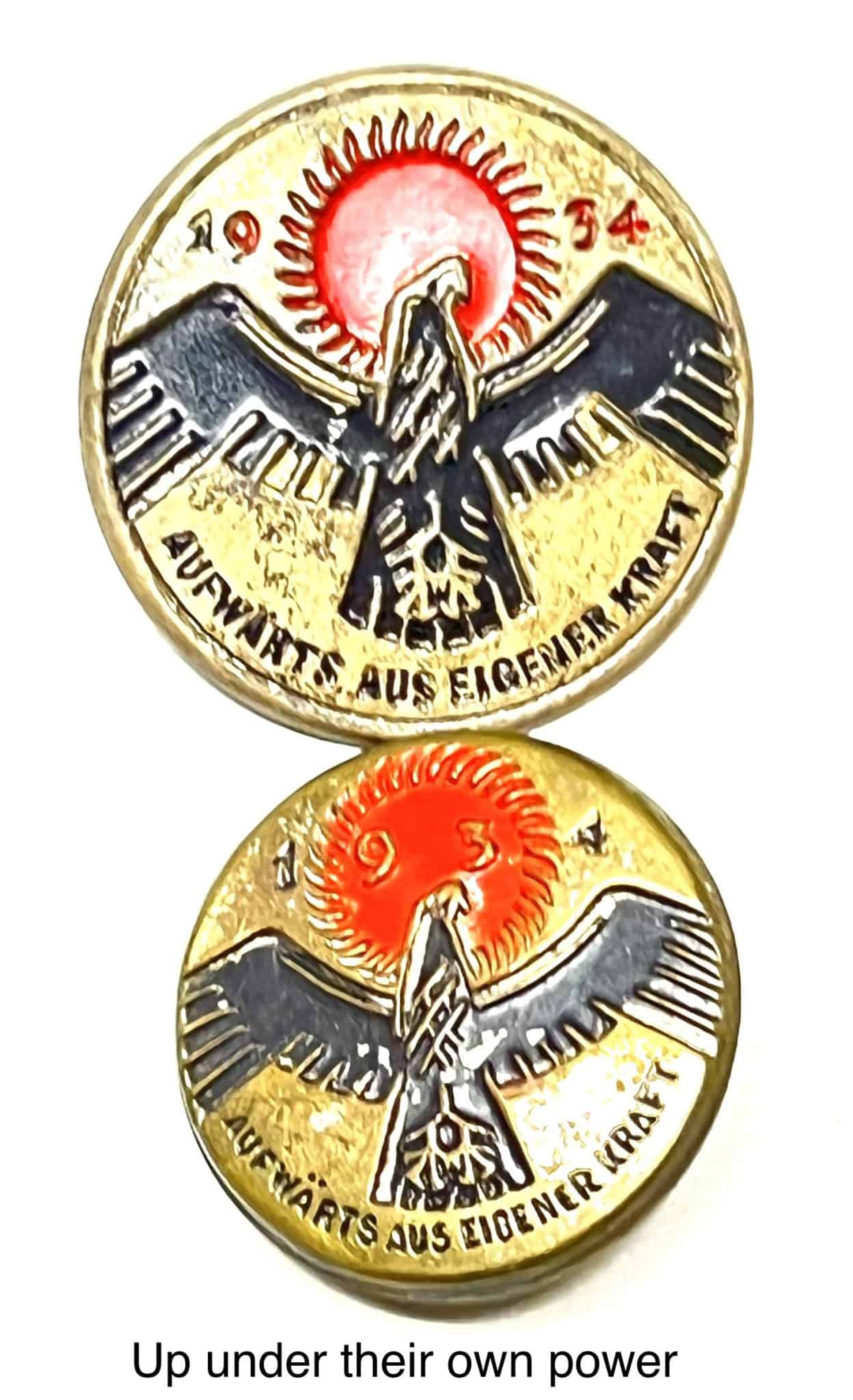 WW2 German NSDAP Tinnies 1934 "Up Under Their Own Power" - Enemy Militaria