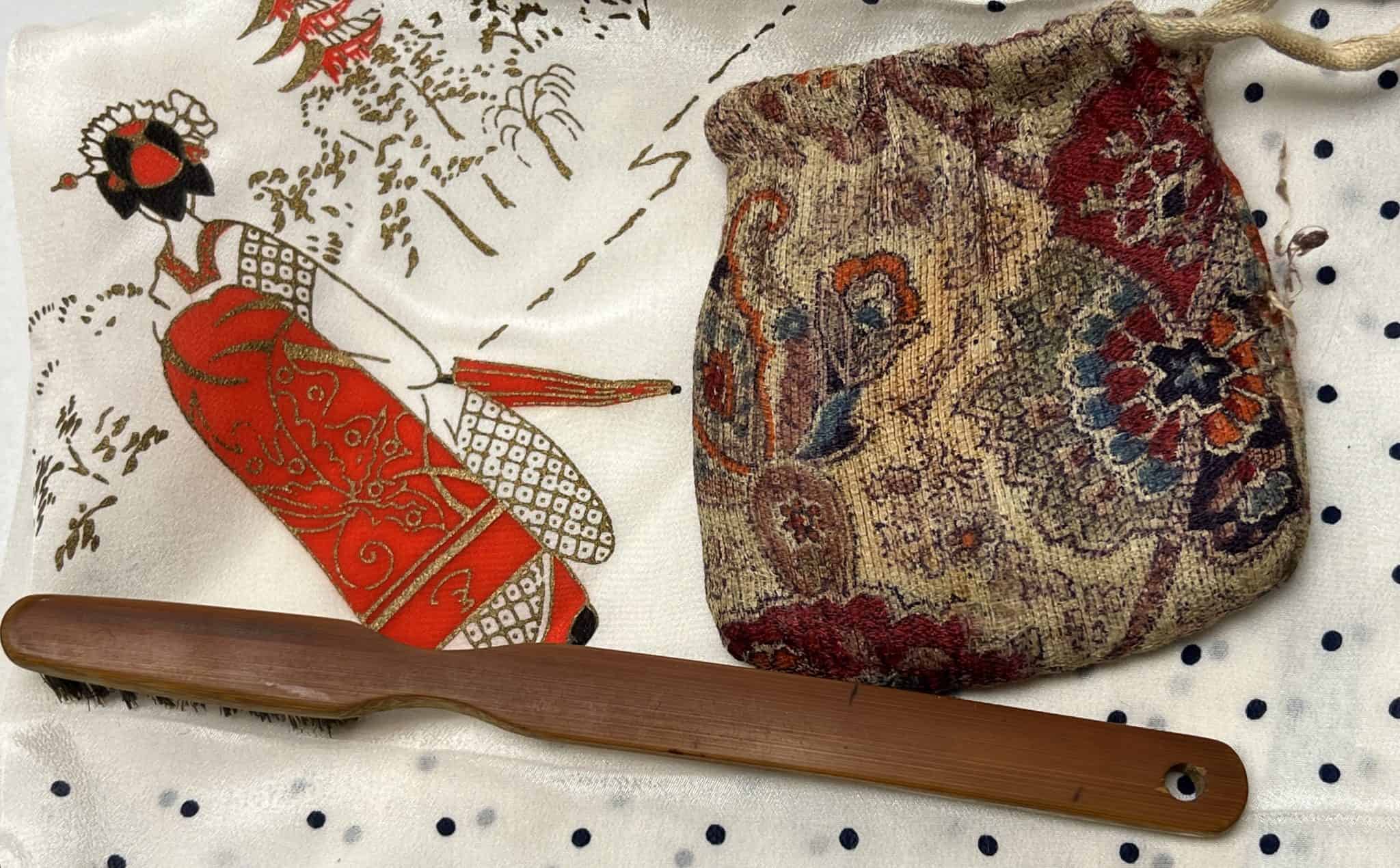 WW2 Japanese Marked Wooden Toothbrush, Pocket Mirror and Silk ...