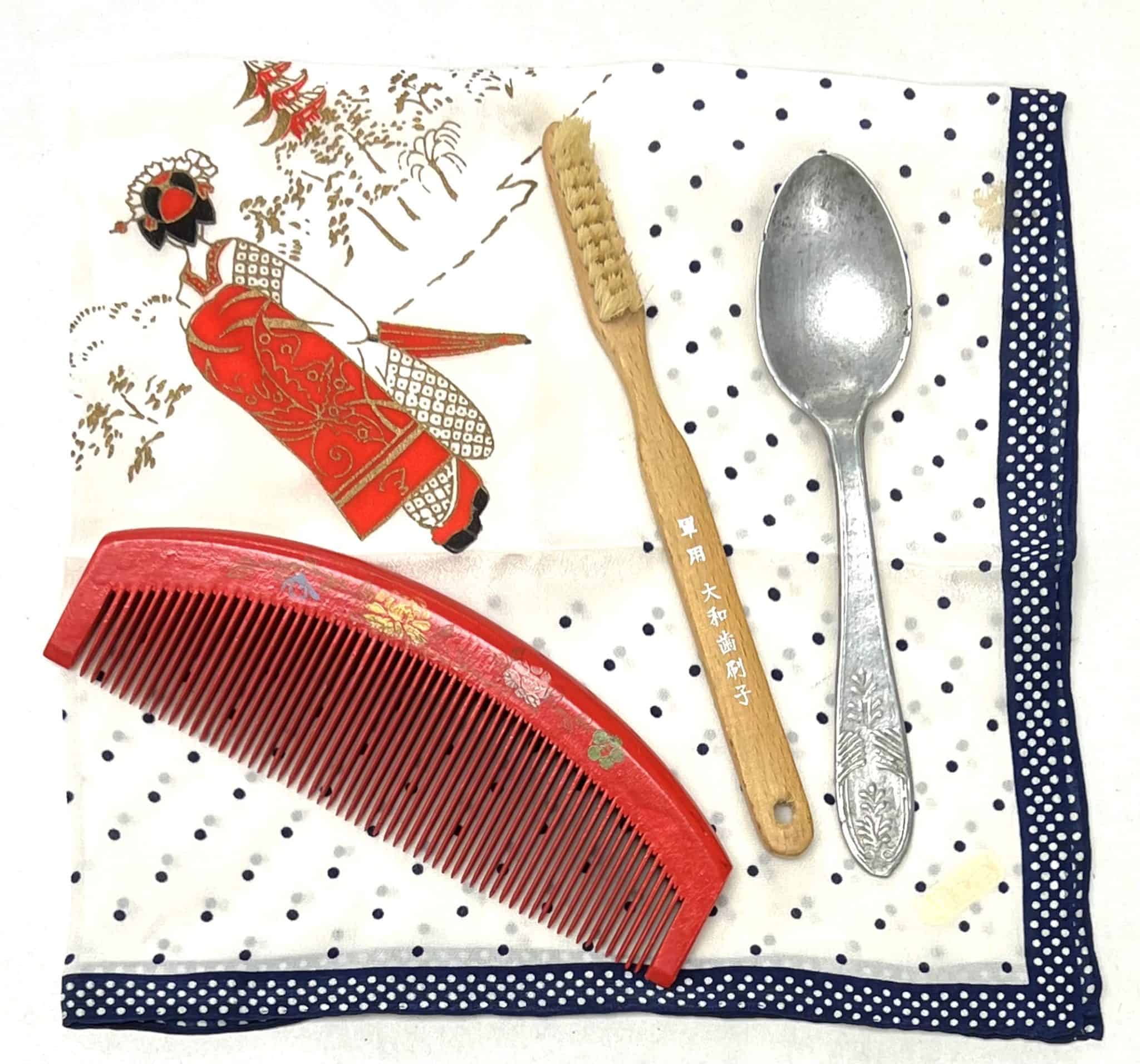 WW2 Japanese Issue Toothbrush, Comb, Spoon and Silk Handkerchief ...