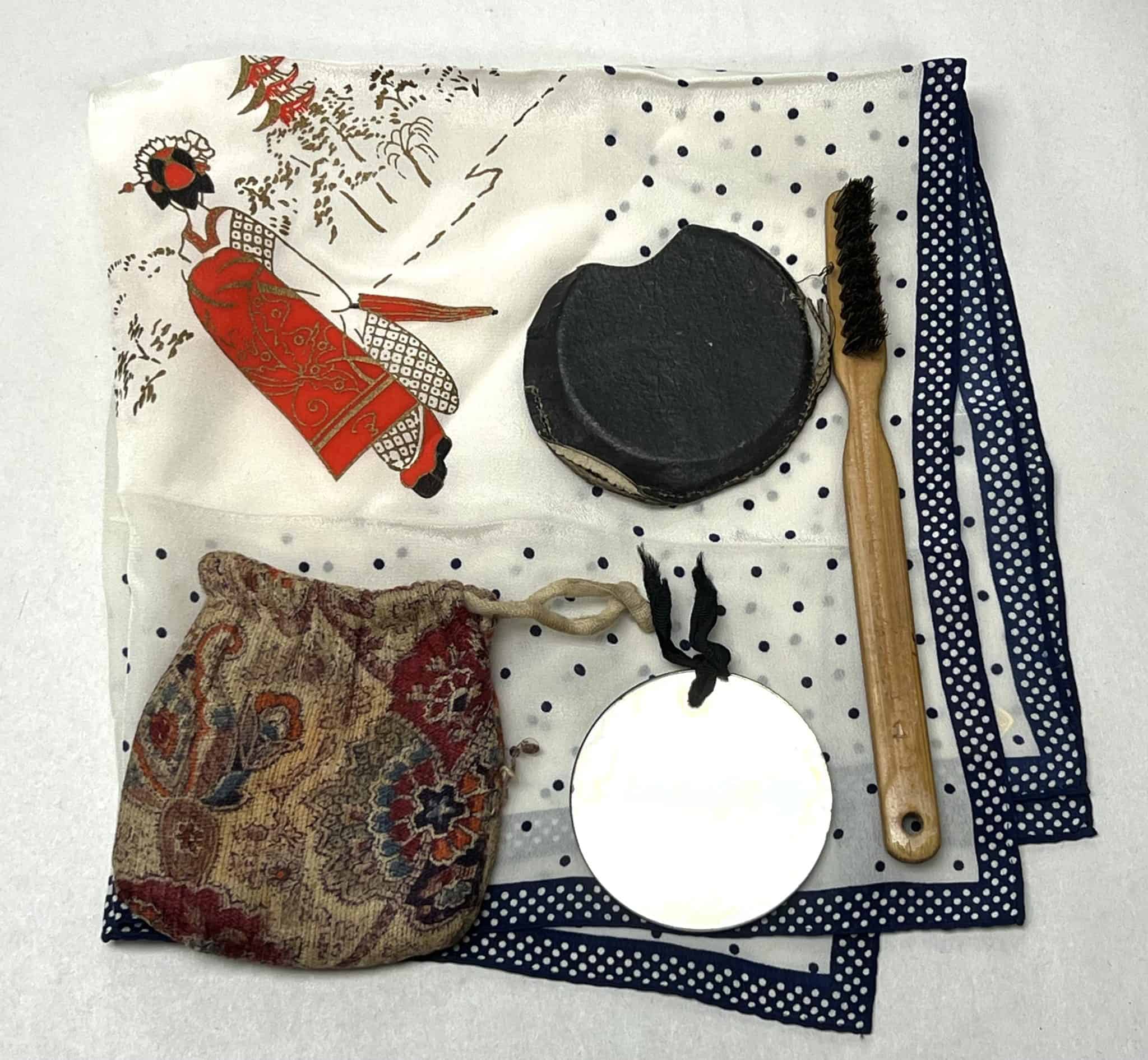 WW2 Japanese Marked Wooden Toothbrush, Pocket Mirror and Silk ...