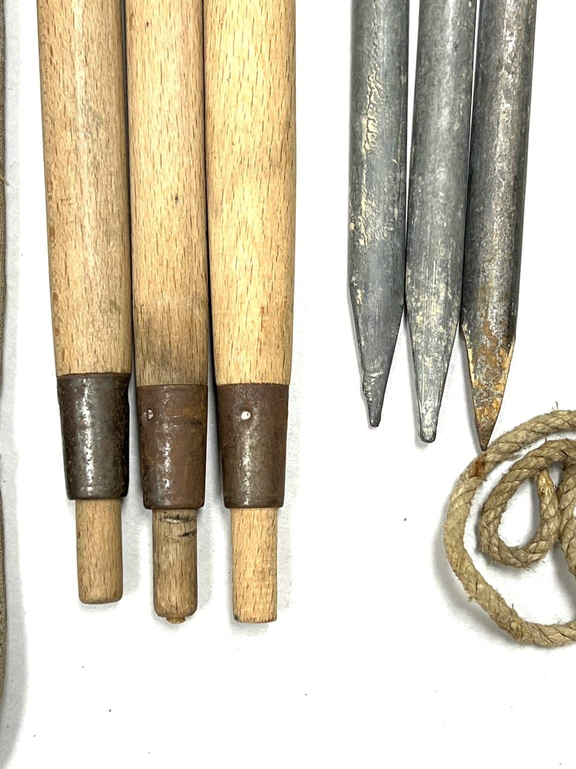 WW1 German Zeltbahn Shelter Half Poles, Pins, Rope & 1918 Carrying Bag ...
