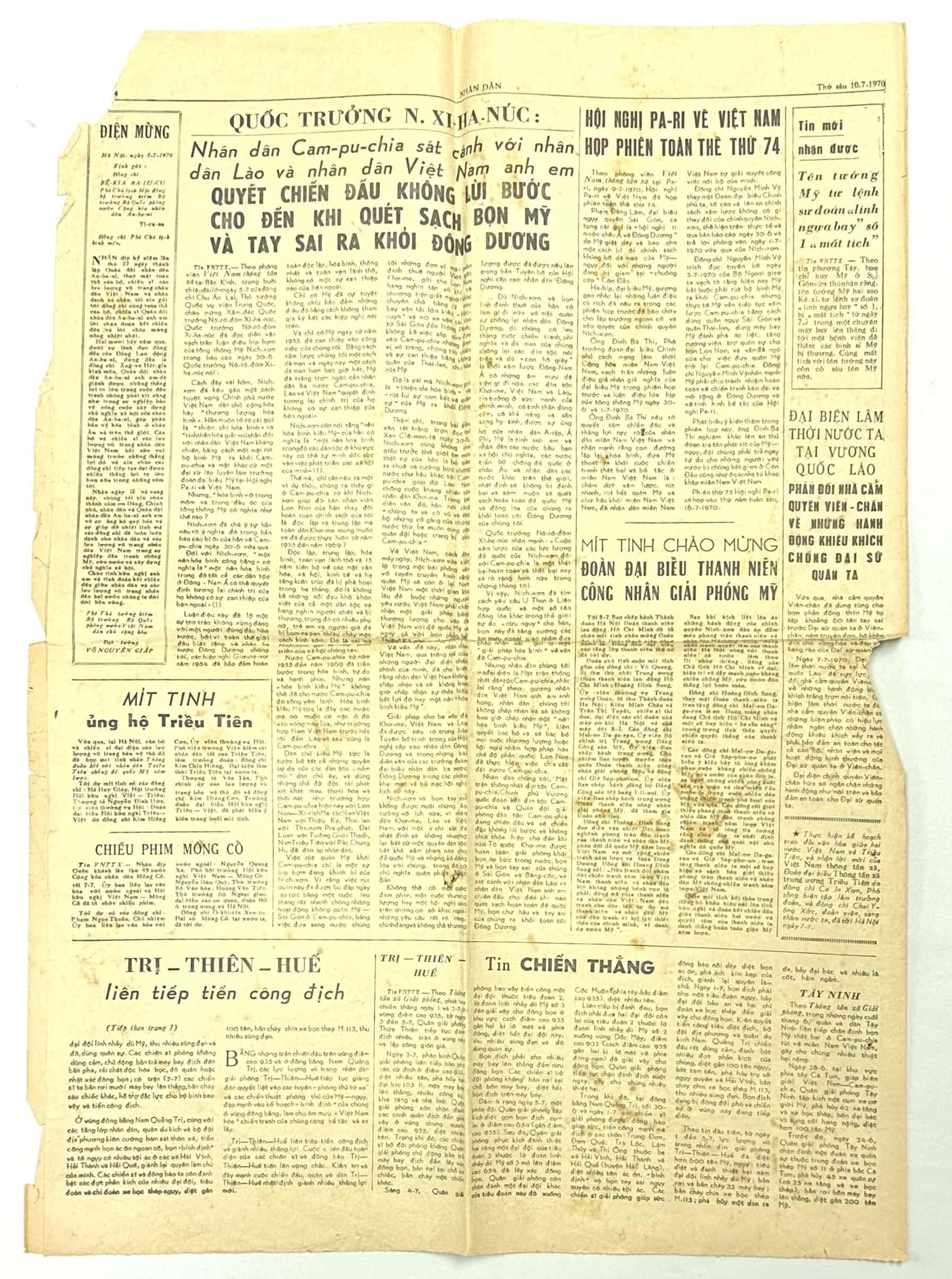 North Vietnamese Army Newspaper July 10, 1970 >500 Americans & 300 ...