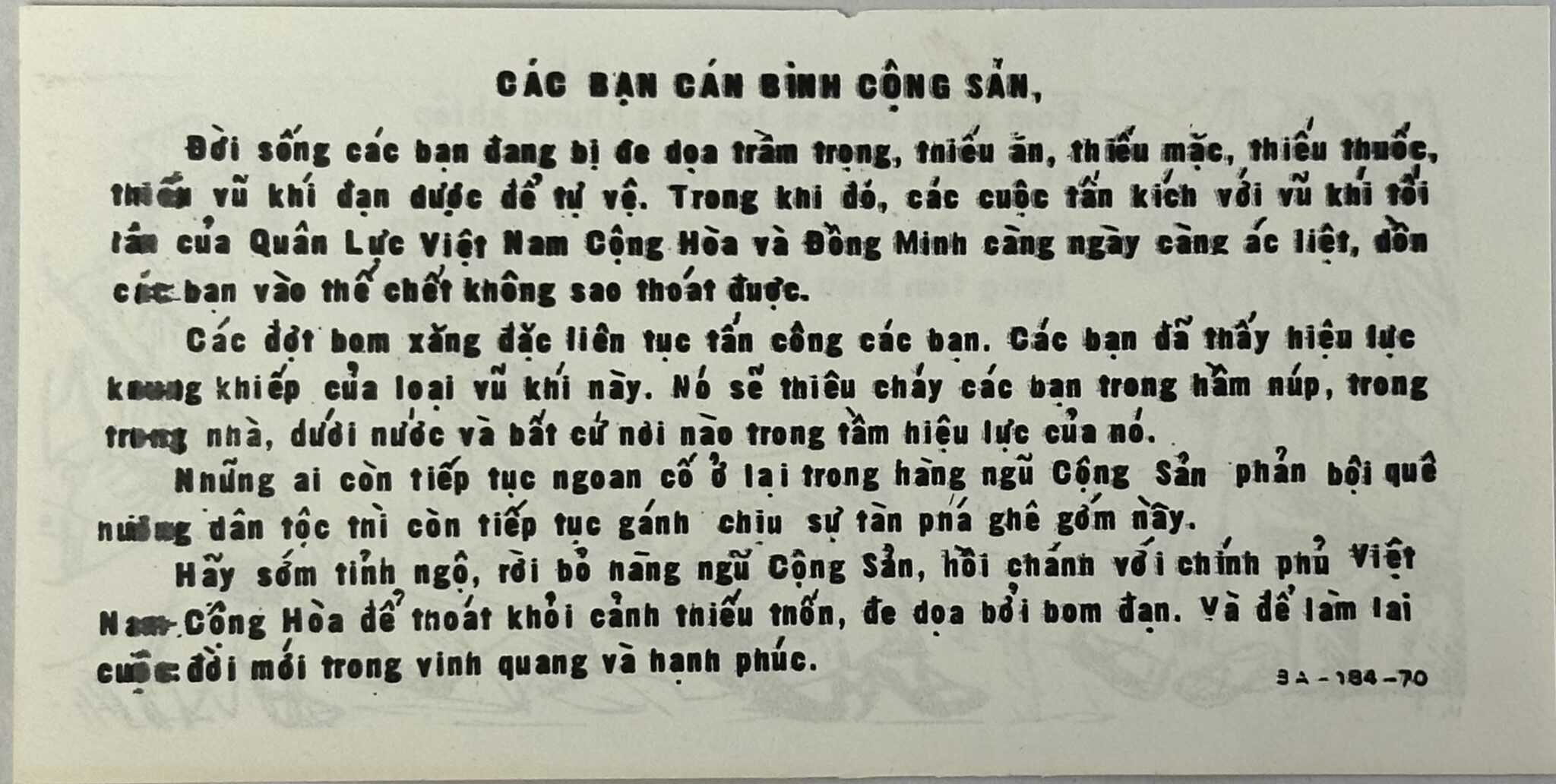 Chieu Hoi Leaflet Three Leaflets # 8A-184-70 - Enemy Militaria