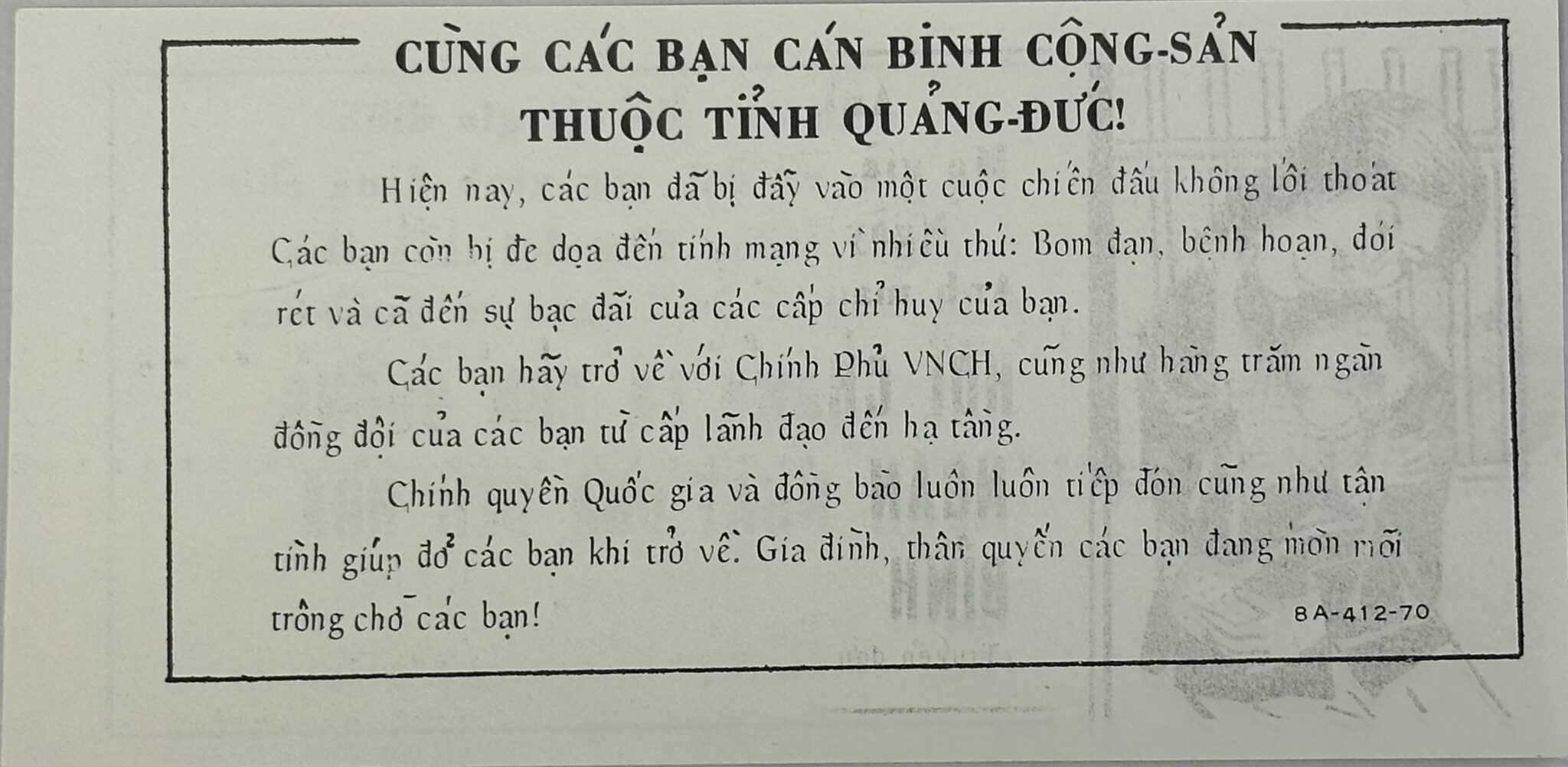 Chieu Hoi Leaflet Mother Child Alone # 8A-412-70 - Enemy Militaria