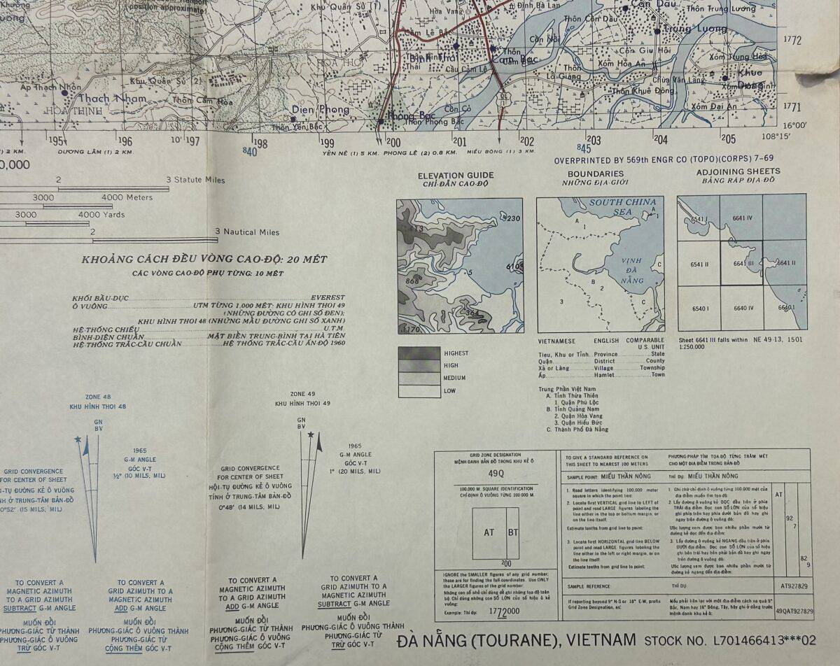 US Vietnam War 1967 Da Nang 1:50,000 Topographic Map - Enemy Militaria