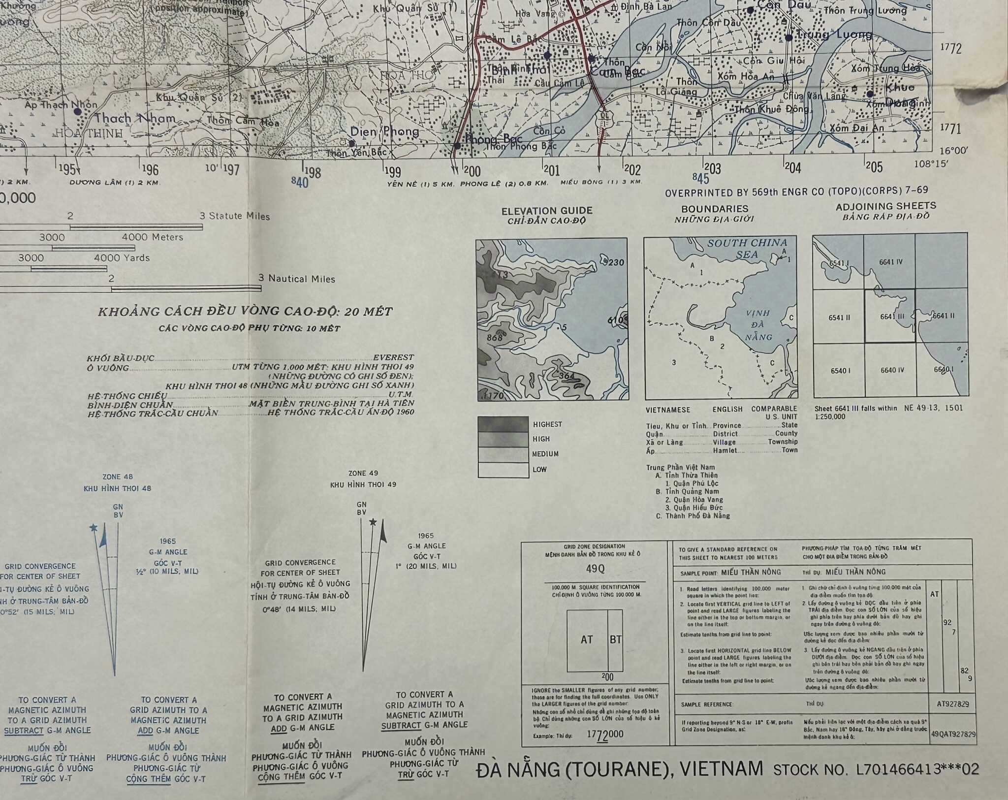 US Vietnam War 1967 Da Nang 1:50,000 Topographic Map - Enemy Militaria