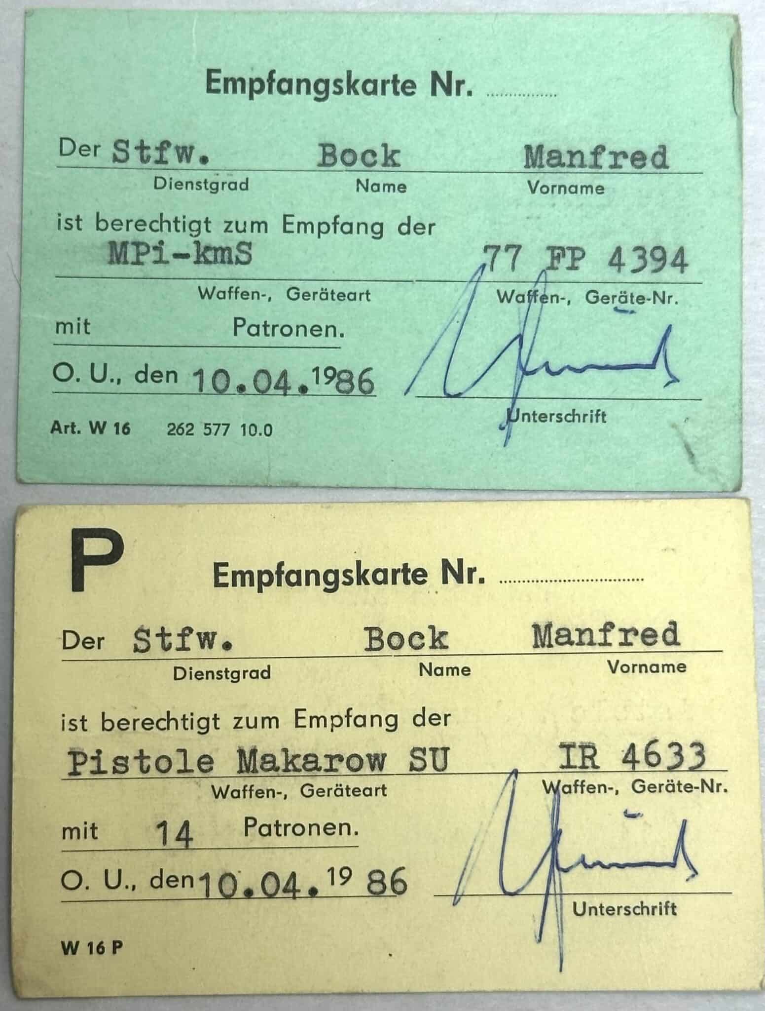 East German 1981 Soldiers Weapons Card for AK47 & Makarov - Enemy Militaria