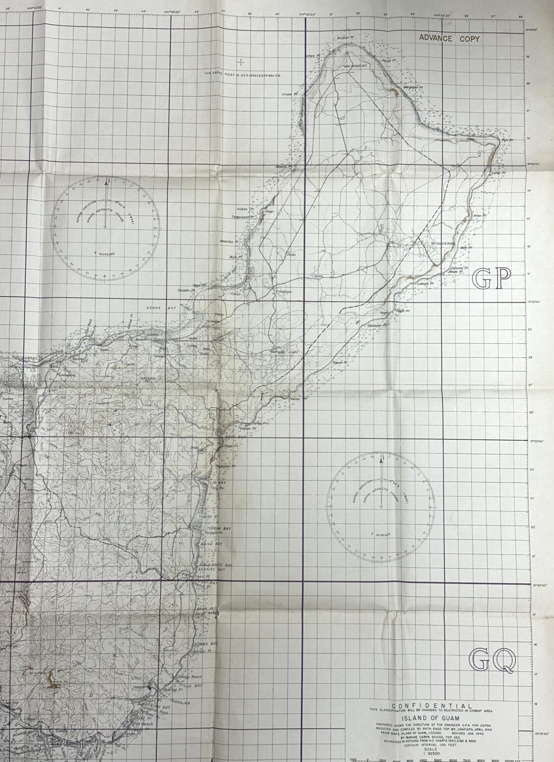 WW2 US Invasion of Guam Topographic Map April 1944 - Enemy Militaria