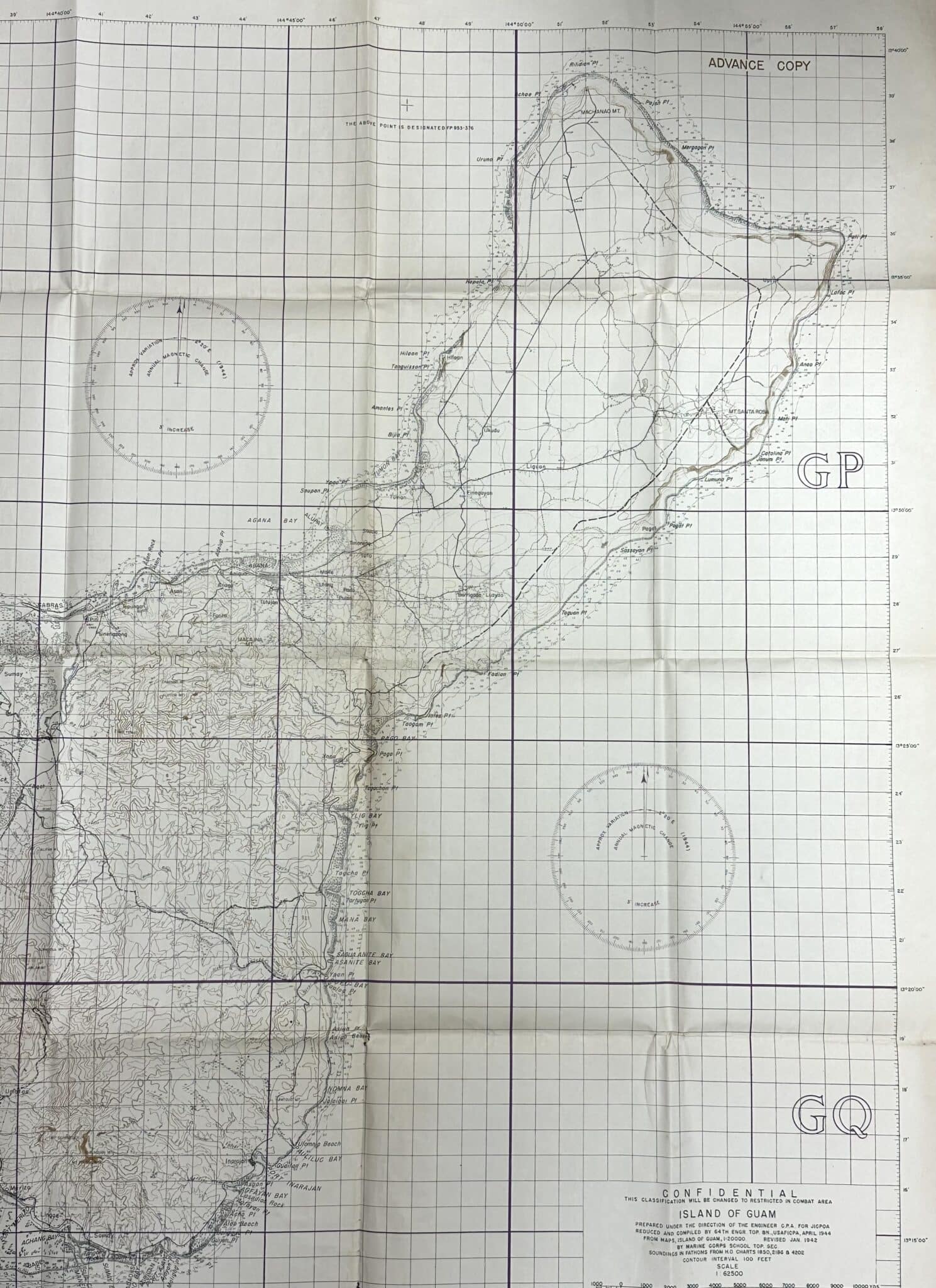 WW2 US Invasion of Guam Topographic Map April 1944 - Enemy Militaria