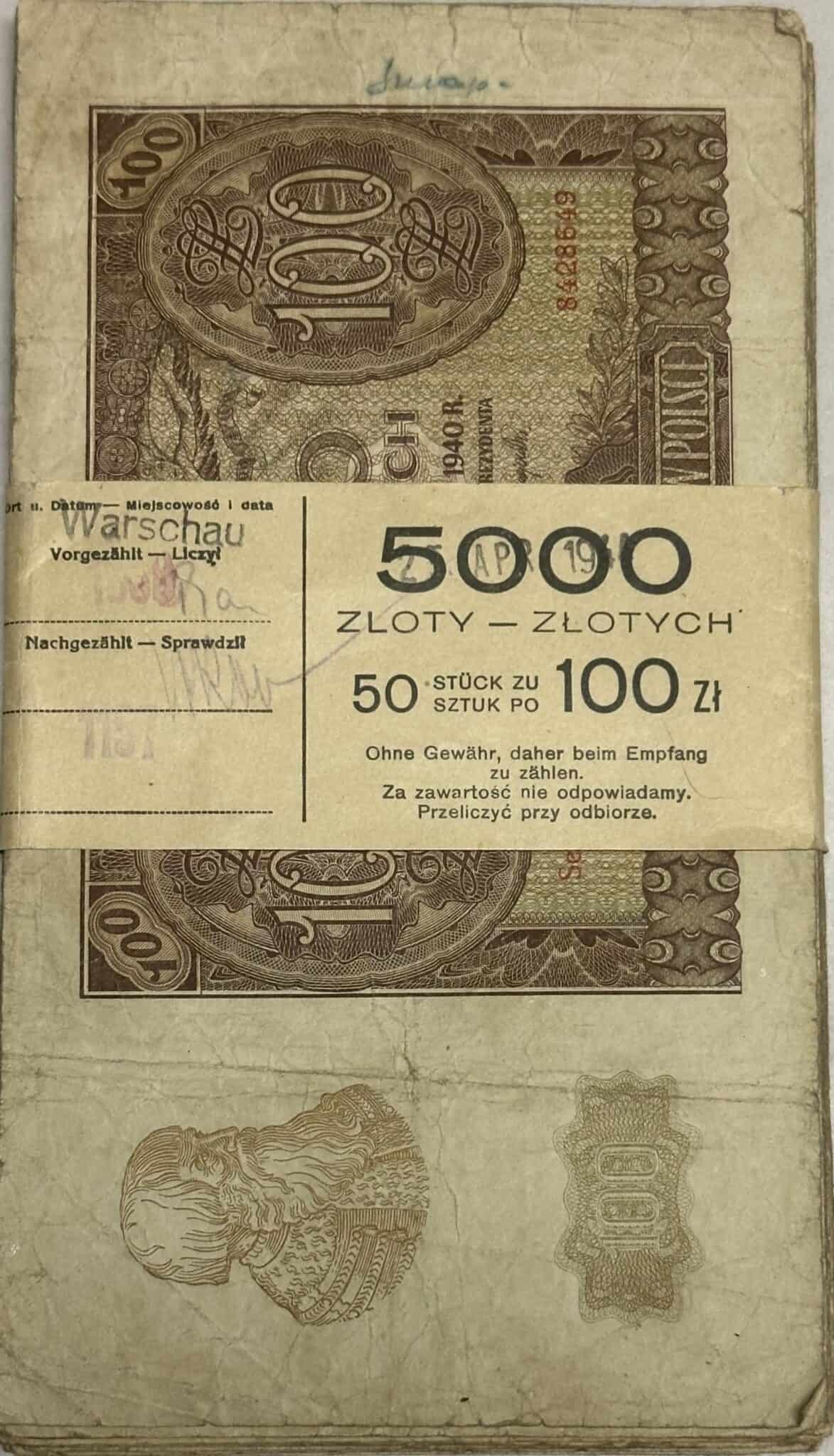 WW2 German Occupied Warsaw Poland 1940 & 1941 Paper Money 50 ea. Bank ...