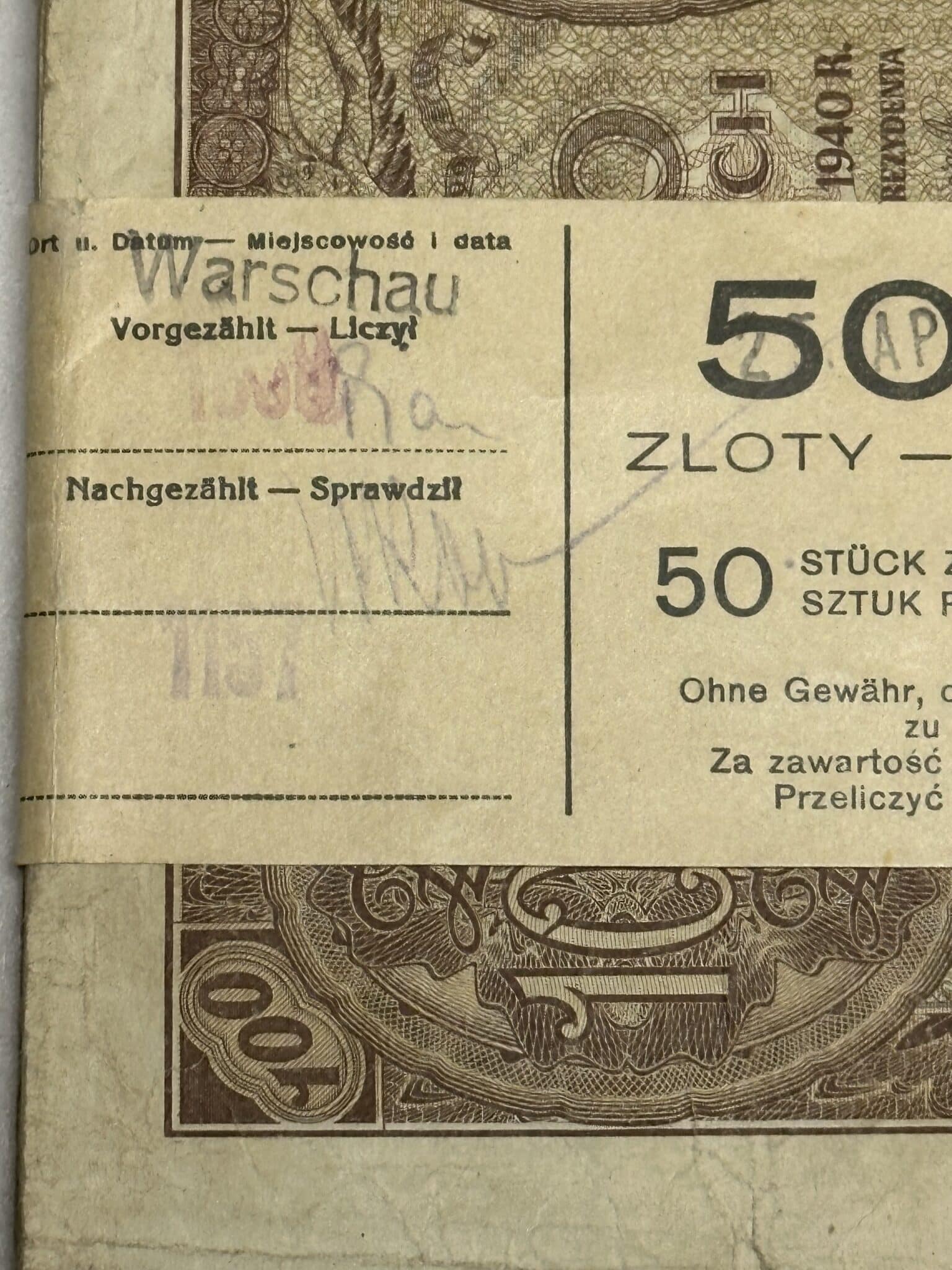 WW2 German Occupied Warsaw Poland 1940 & 1941 Paper Money 50 ea. Bank ...