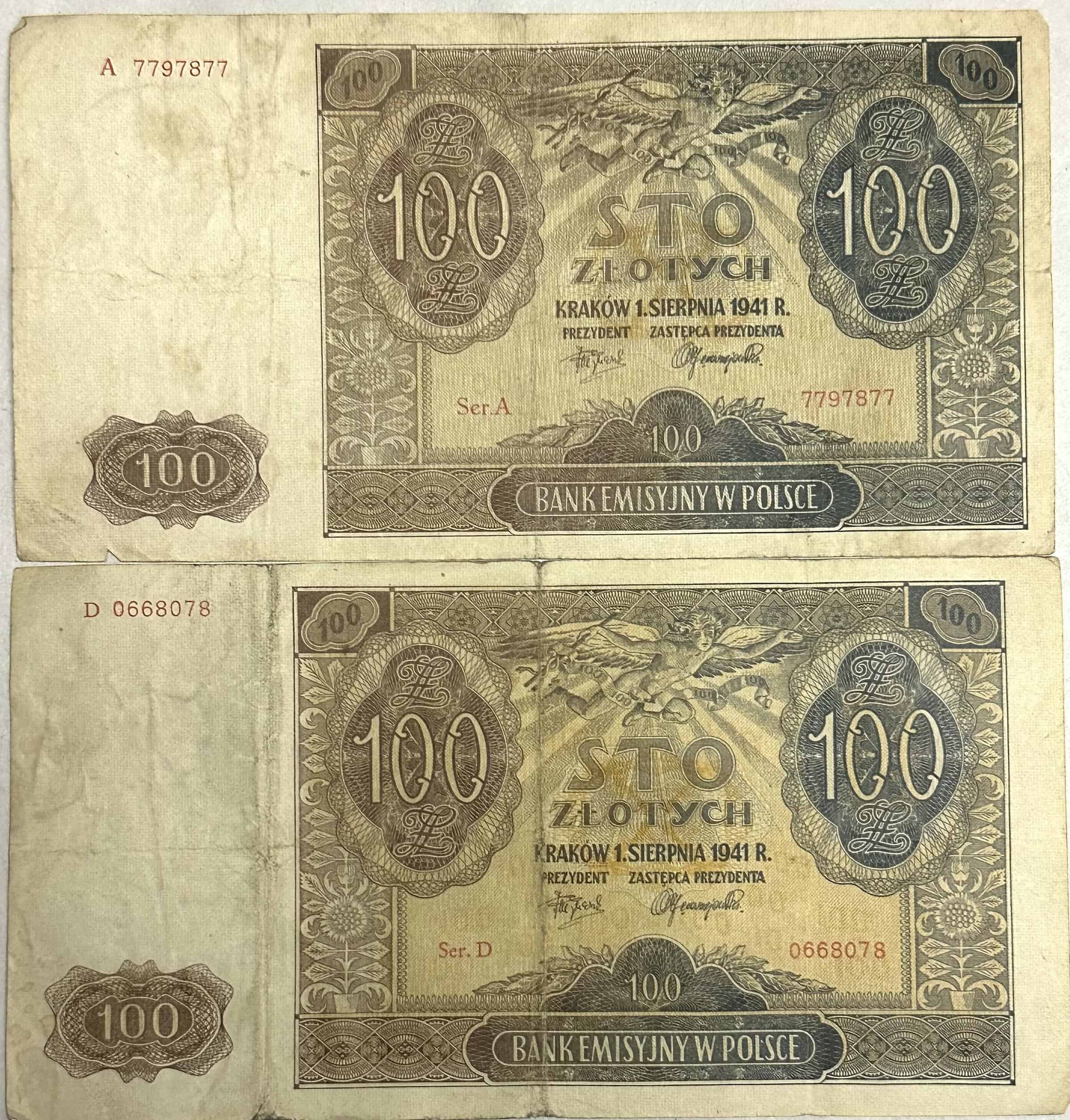 WW2 German Occupied Polish 1941 Paper Money Bank Notes 100 Zlotych ...