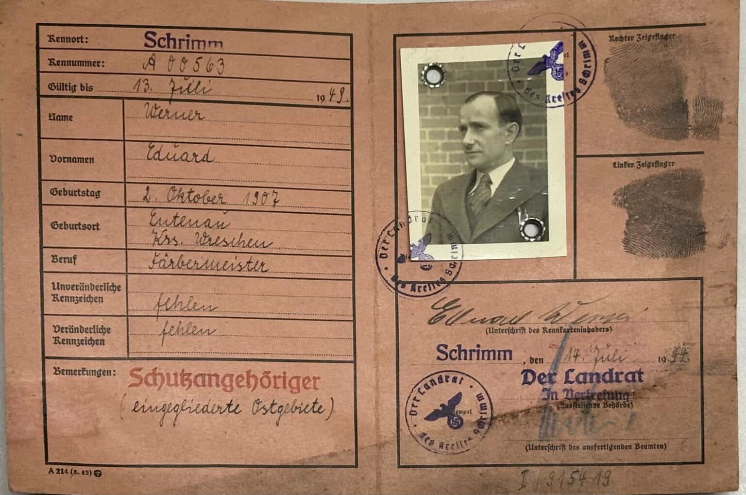 WW2 German Occupied Poland Identification Card - Enemy Militaria