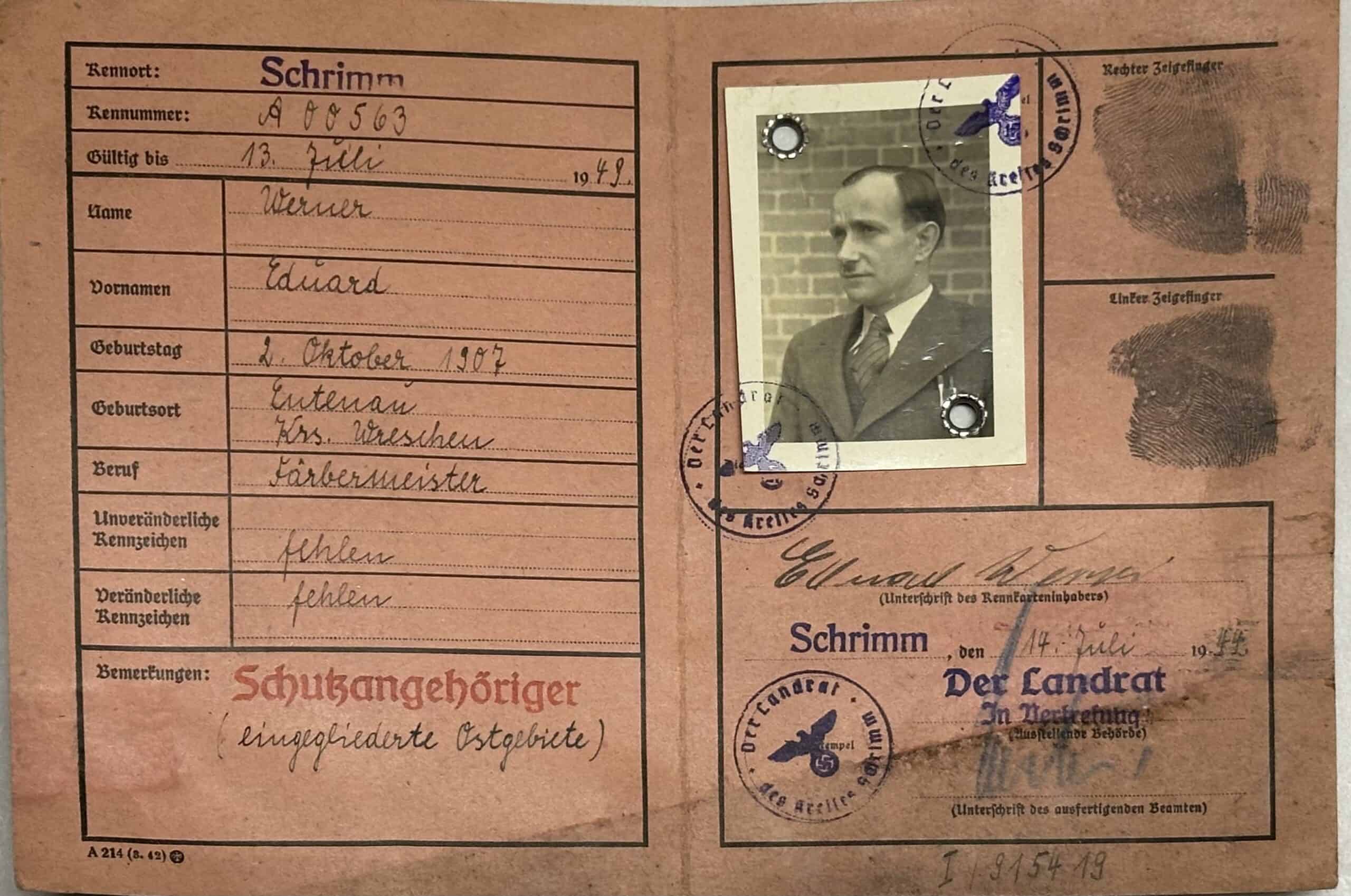 WW2 German Occupied Poland Identification Card - Enemy Militaria