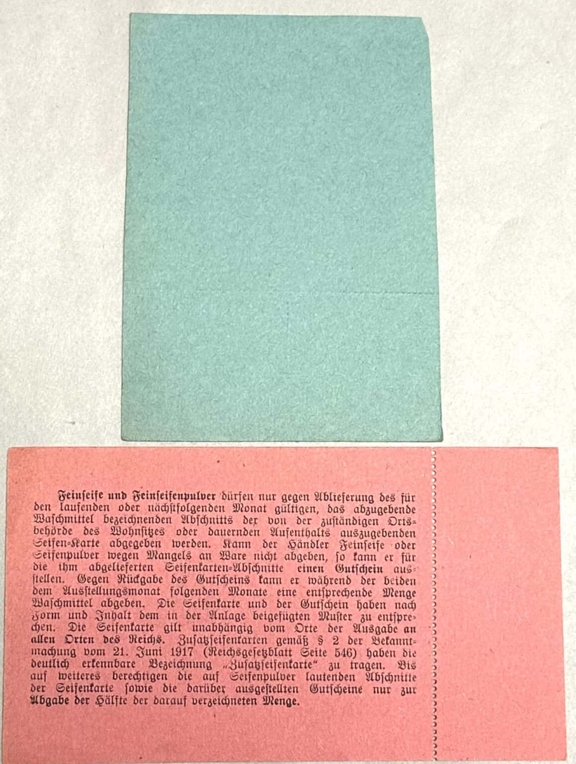 WW1 German Imperial Soap Ration Cards 1916 & 1919 -1920 - Enemy Militaria