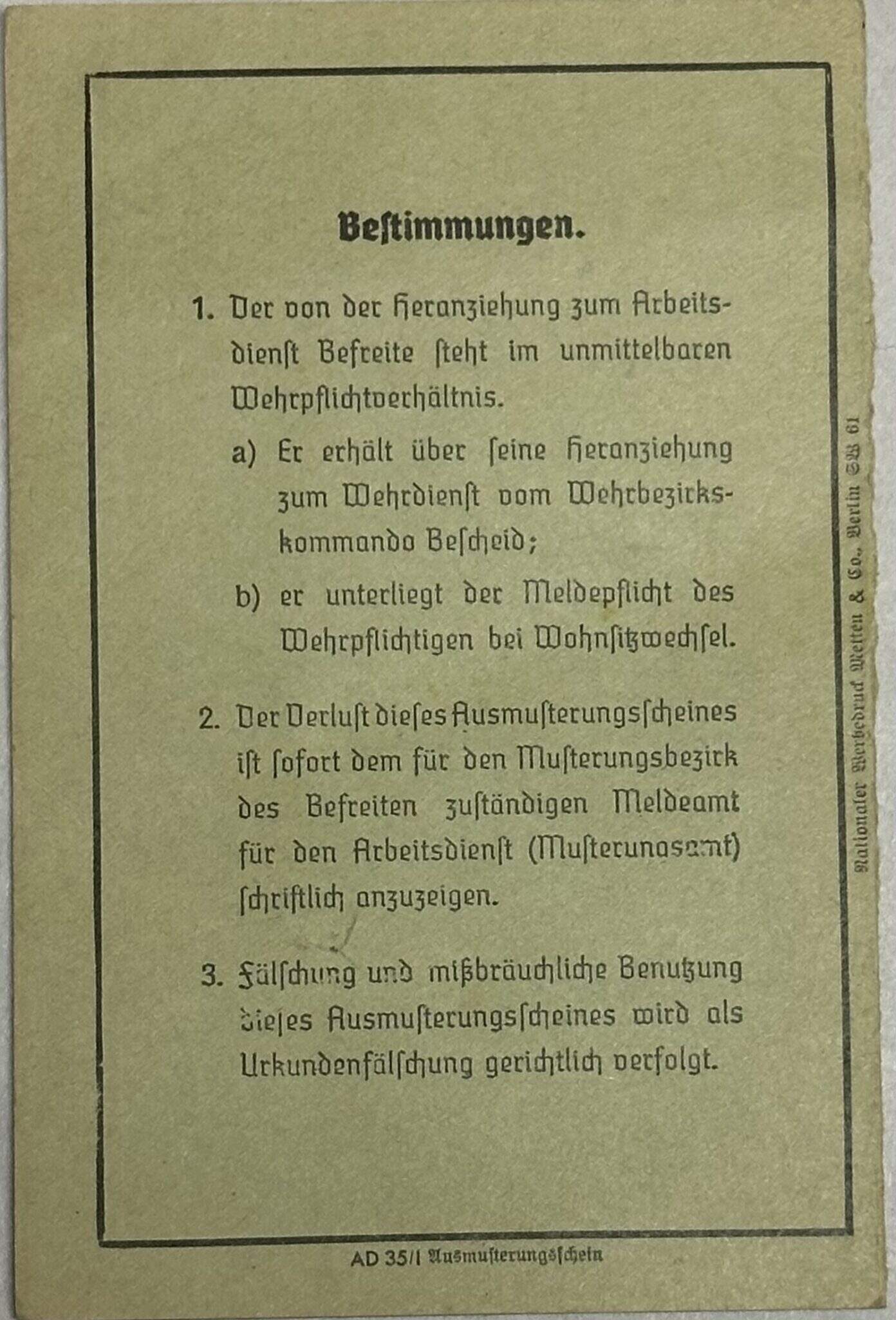 WW2 German Retirement Certificate - Enemy Militaria