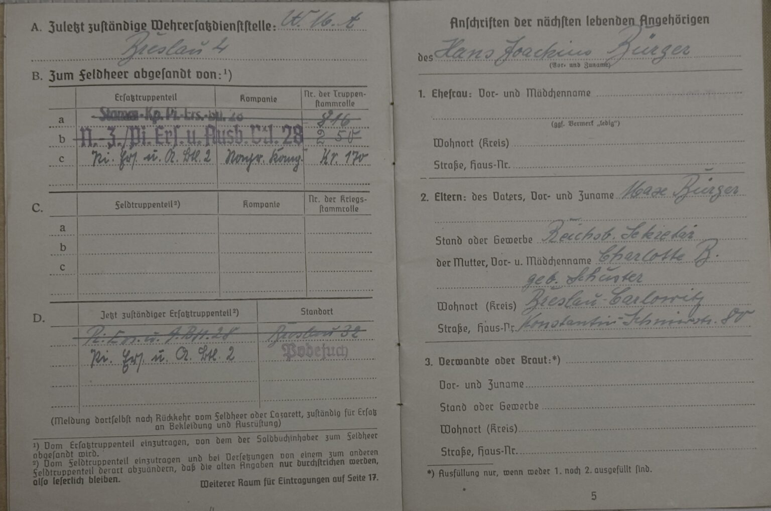 WW2 German Pioneer Soldbuch April 1944 to 18 Year Old - Enemy Militaria