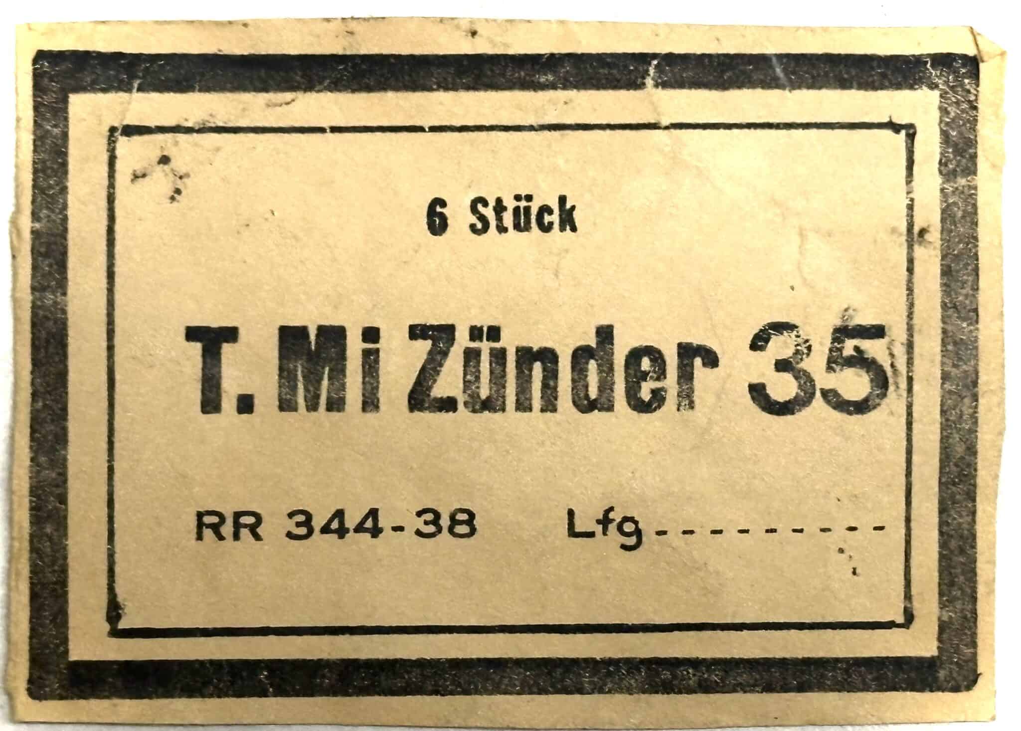 WW2 German Fuse Igniter Label 6 Fuses 1938 - Enemy Militaria