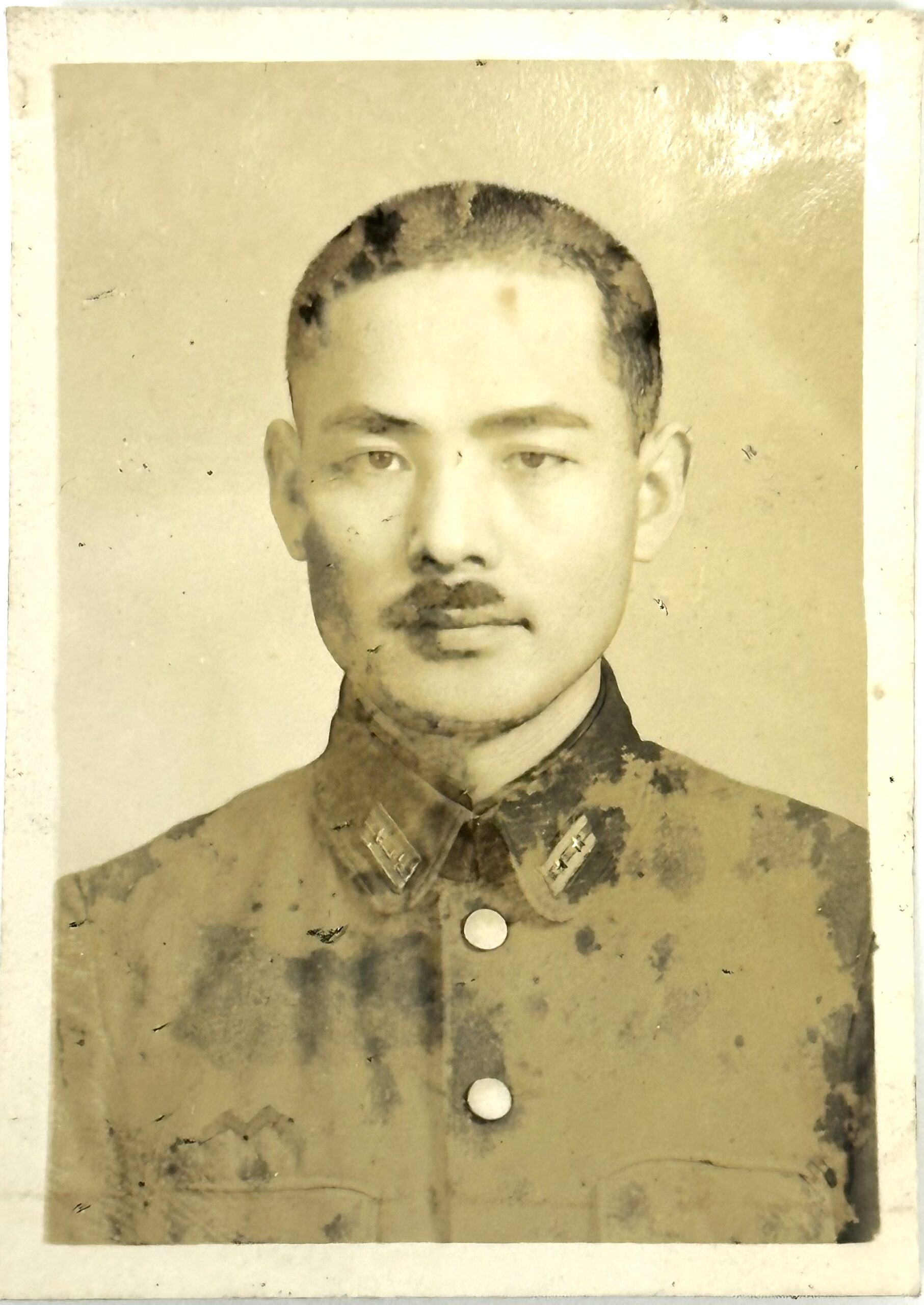 WW2 Japanese Photo of 1st Lieutenant with Shrine Stamp - Enemy Militaria