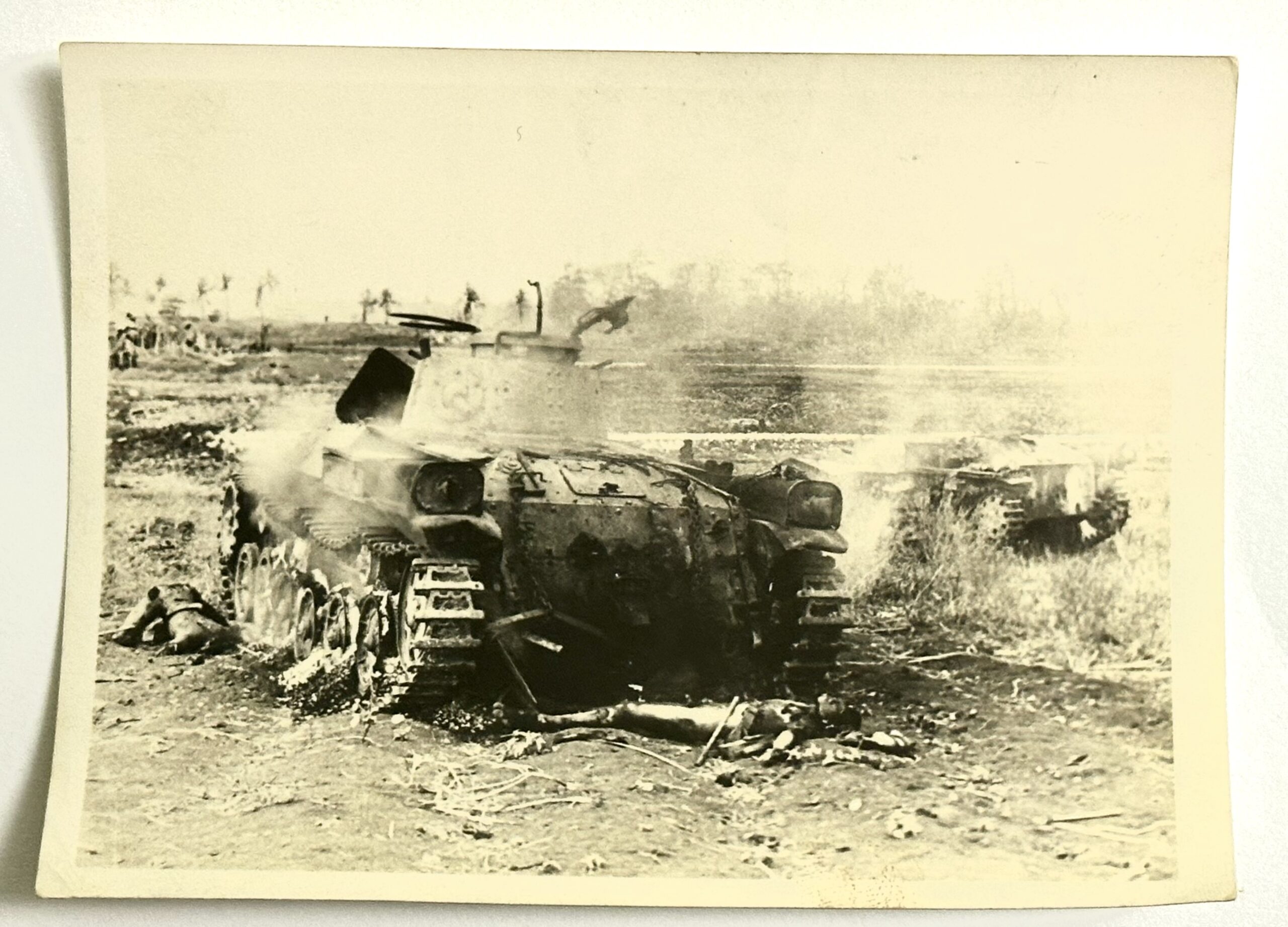 WW2 USMC Photo Destroyed Japanese Tanks and Japanese KIAs - Enemy Militaria