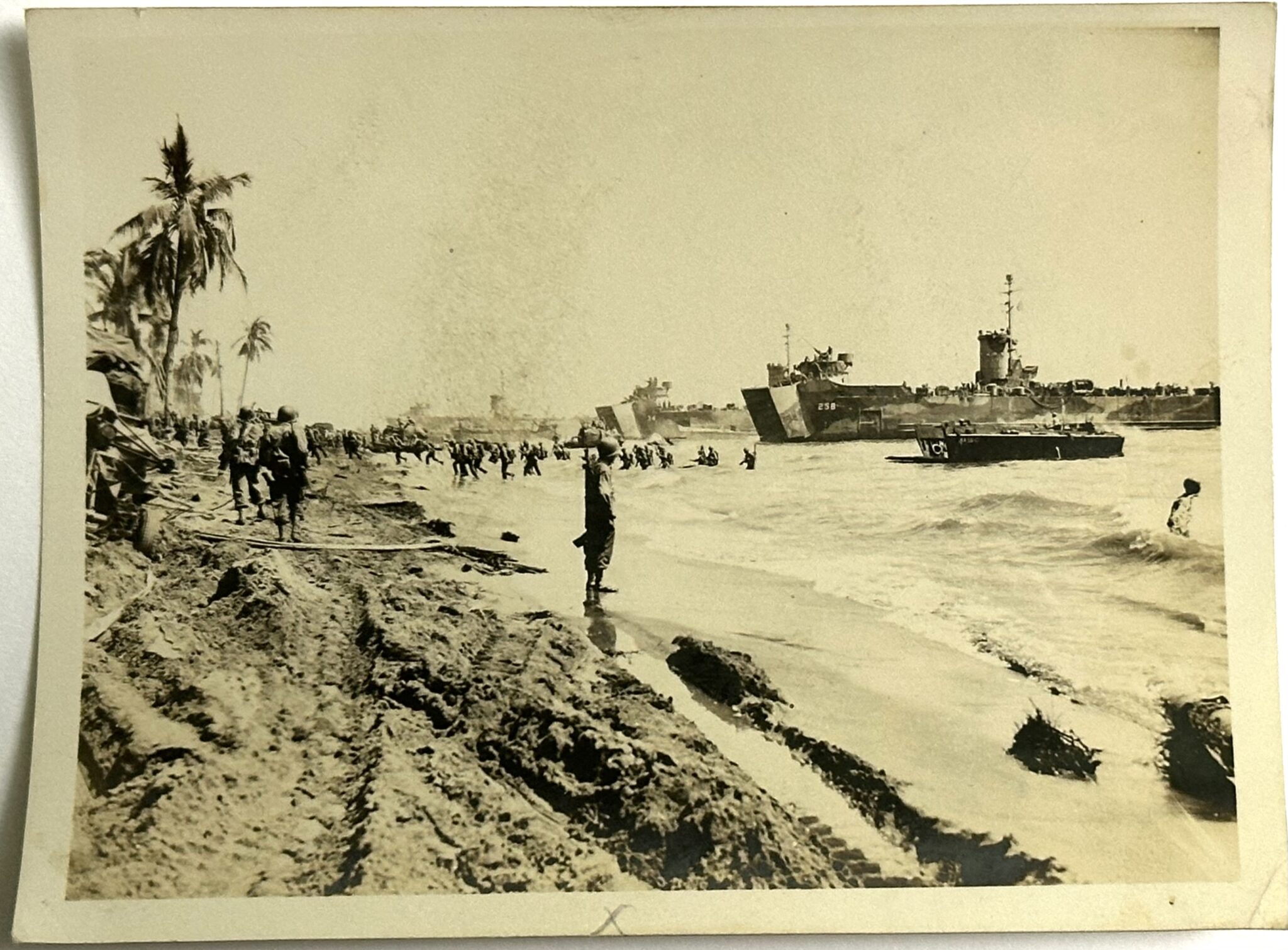 WW2 USMC Photo Landing Beach with LSTs - Enemy Militaria